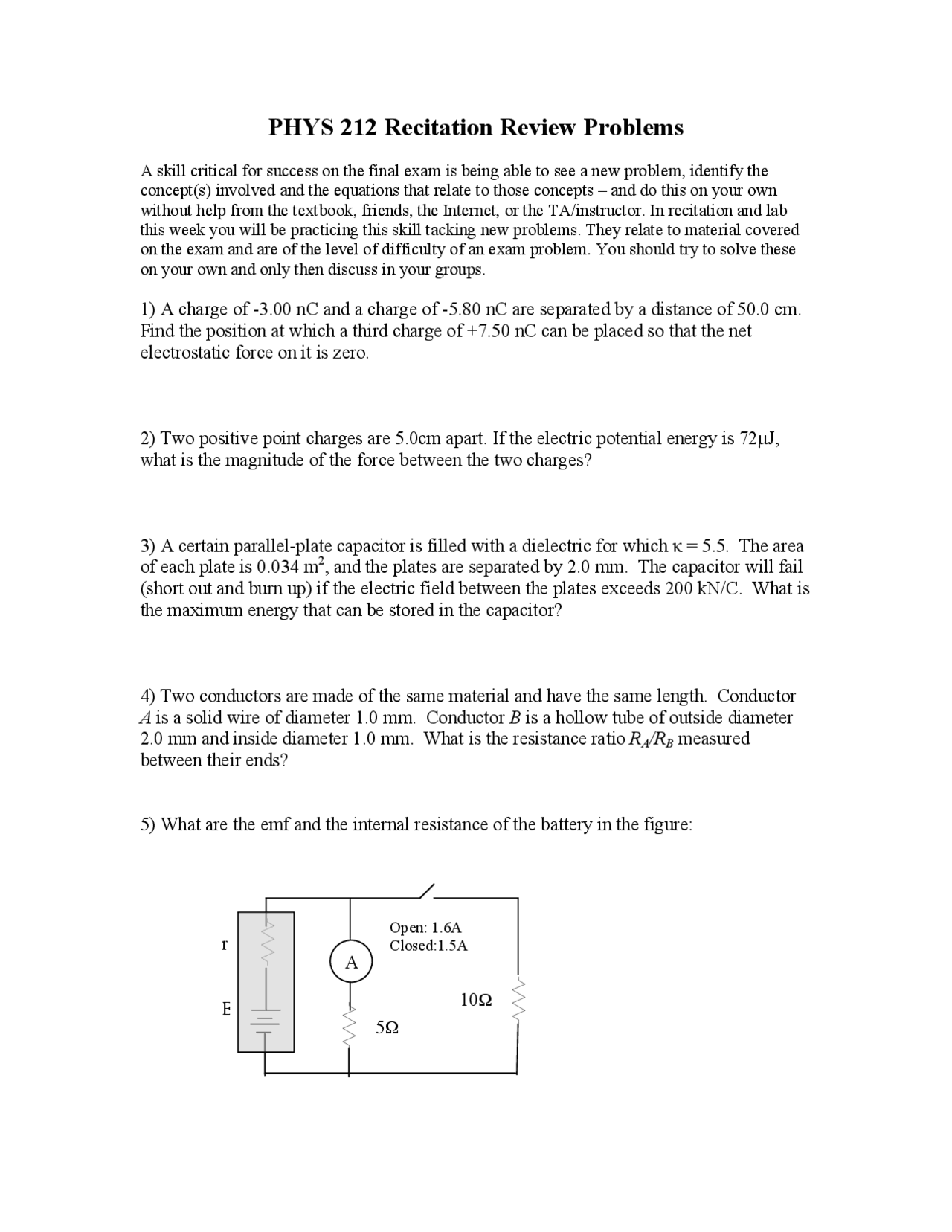 7 Problems In Review Exercise General Physics Phys 212 Docsity
