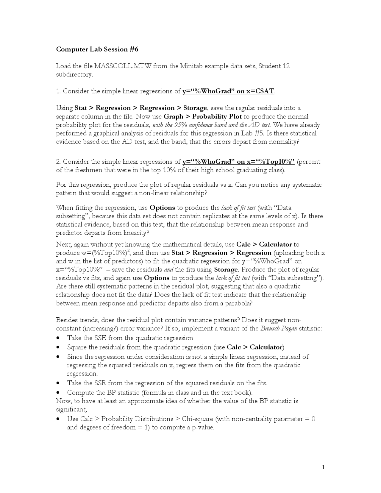 MASSCOLL.MTW Load File - Computer Lab Session 6 | STAT 462 - Docsity