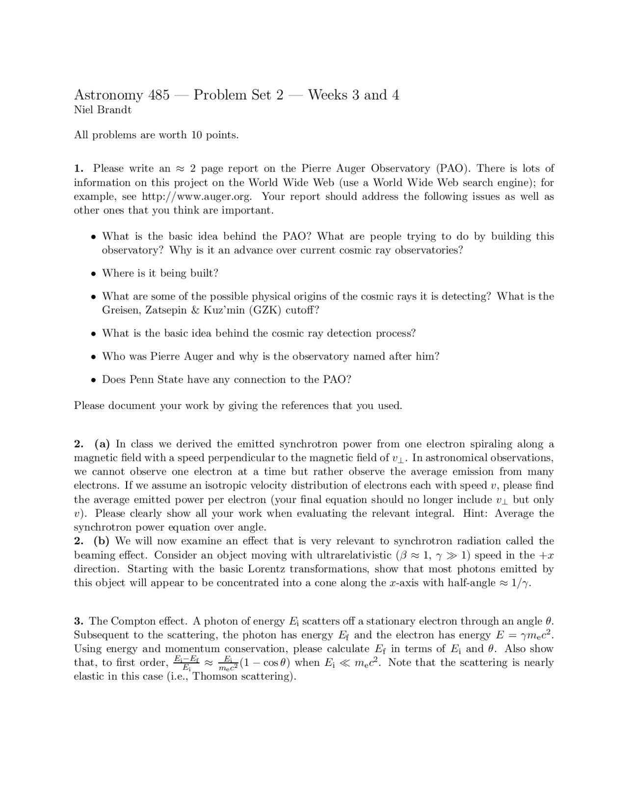 Assignment 2 10 Problems On Introduction To High Energy Astronomy