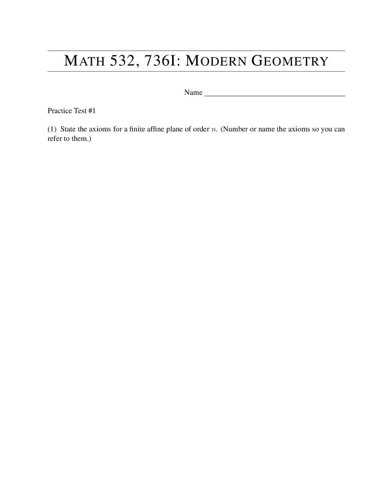Practice Test 1 Problems Modern Geometry Math 532 Docsity