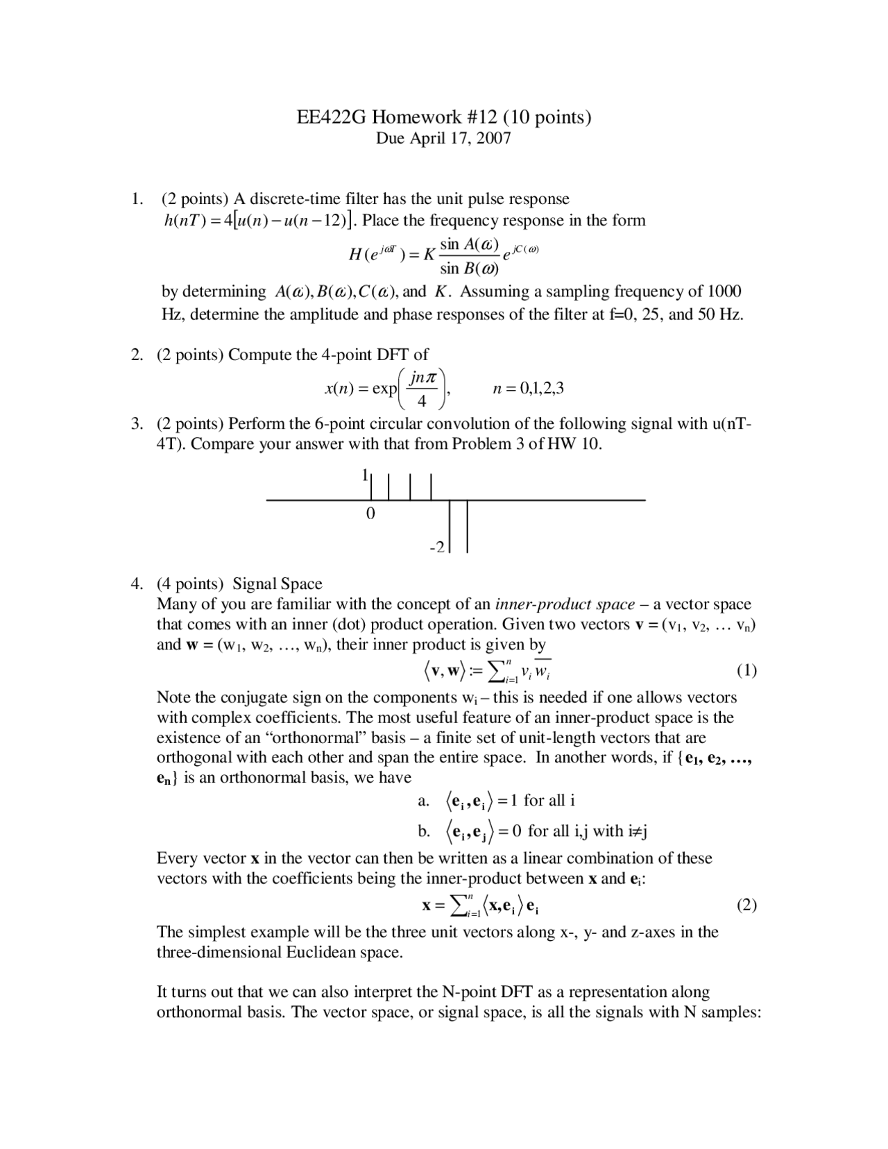 Homework 12 Sample Questions Signals And Systems Lab Ee 422g Docsity