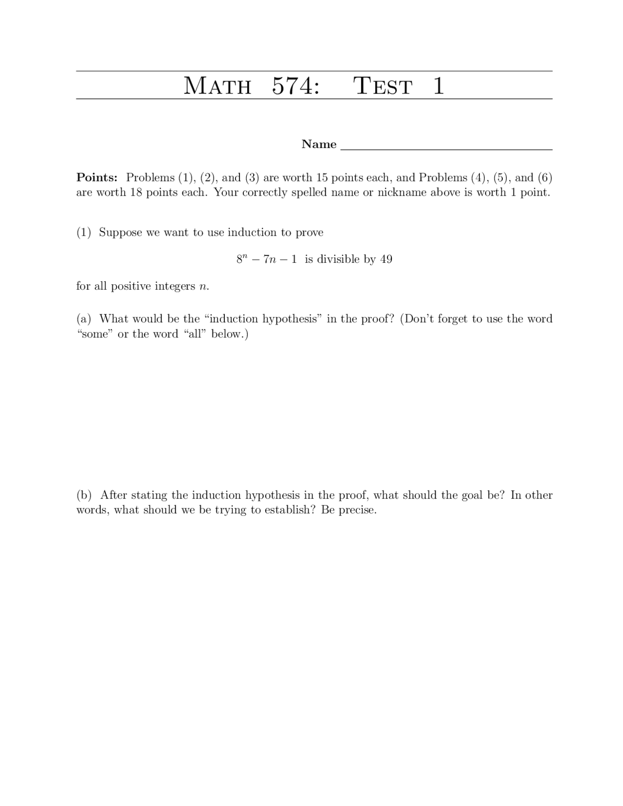 Test 1 with Resolution - Discrete Mathematics I | MATH 574 - Docsity