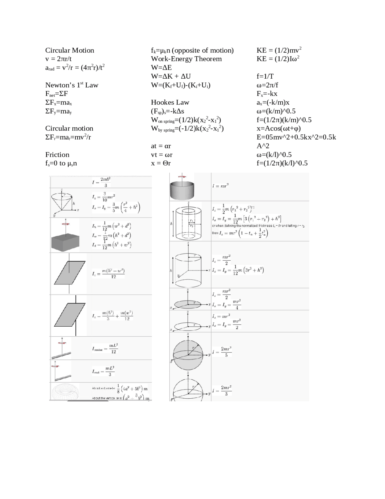 Circular Motion Review Sheet Foundations Of Physics I Phys 2305