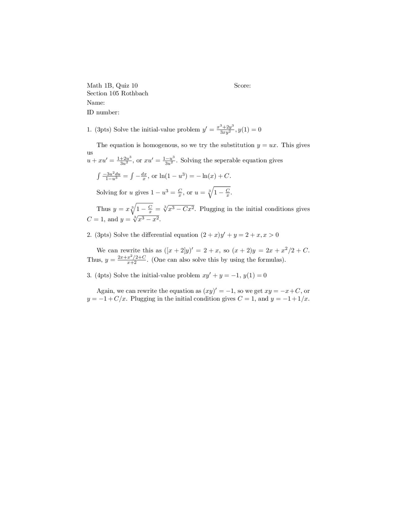 Quiz 10 Questions for Calculus I | MATH 1B - Docsity