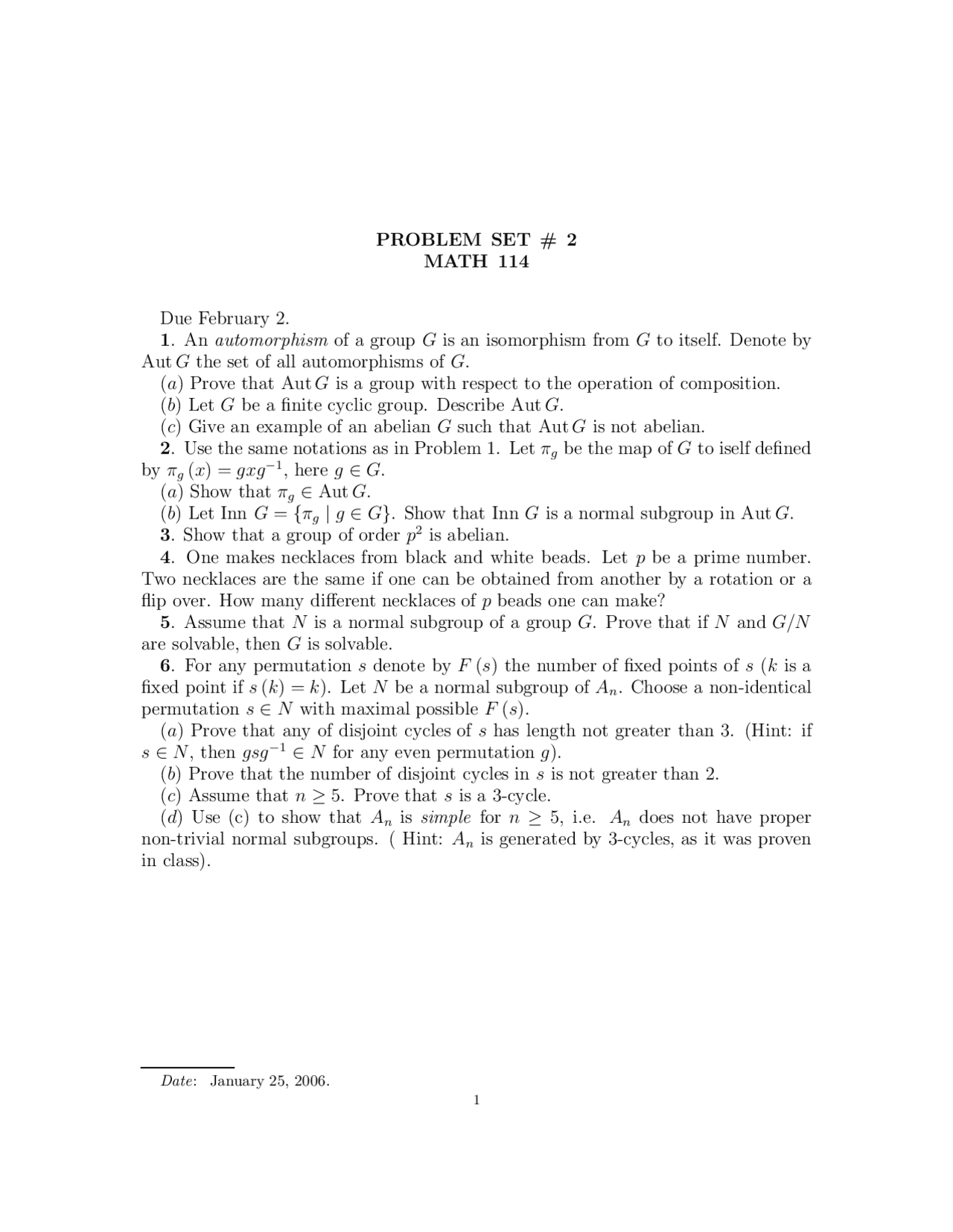 Problem Set 2 Abstract Algebra Math 114 Docsity