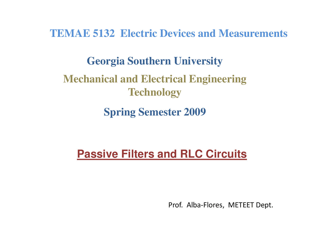 Passive Filters And Rlc Circuits Lecture Slides Tmae 5132g Docsity