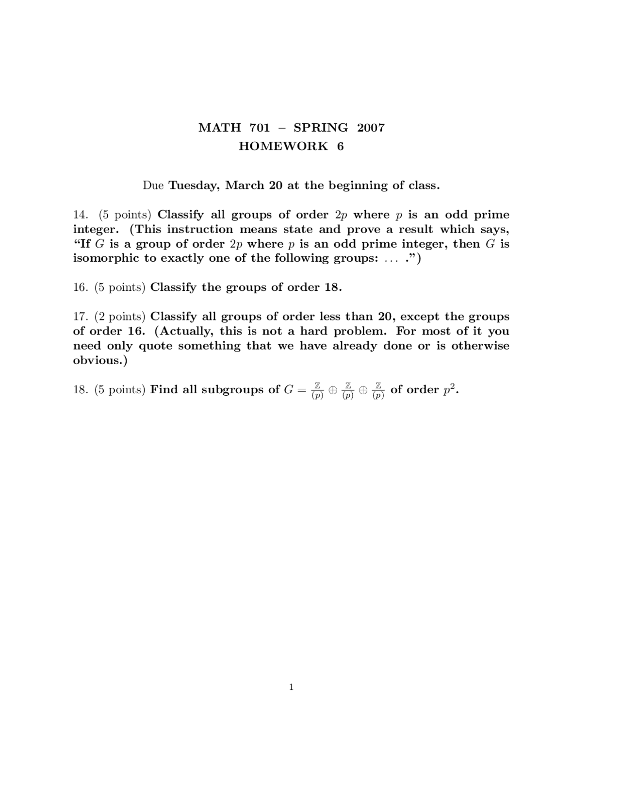 Practice Problems For Assignment 6 Algebra I Math 701 Docsity