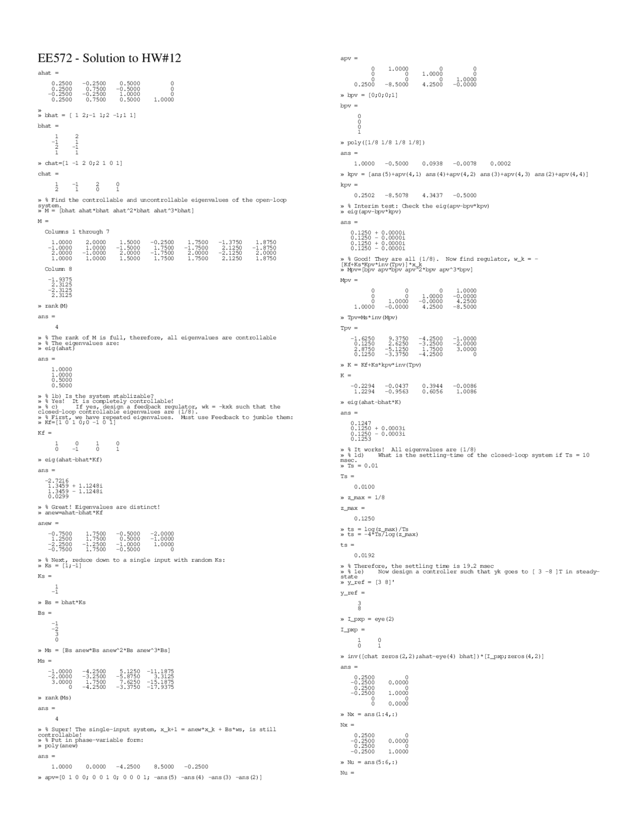Solutions To Homework 12 Digital Control Of Dynamic Systems Ee 572