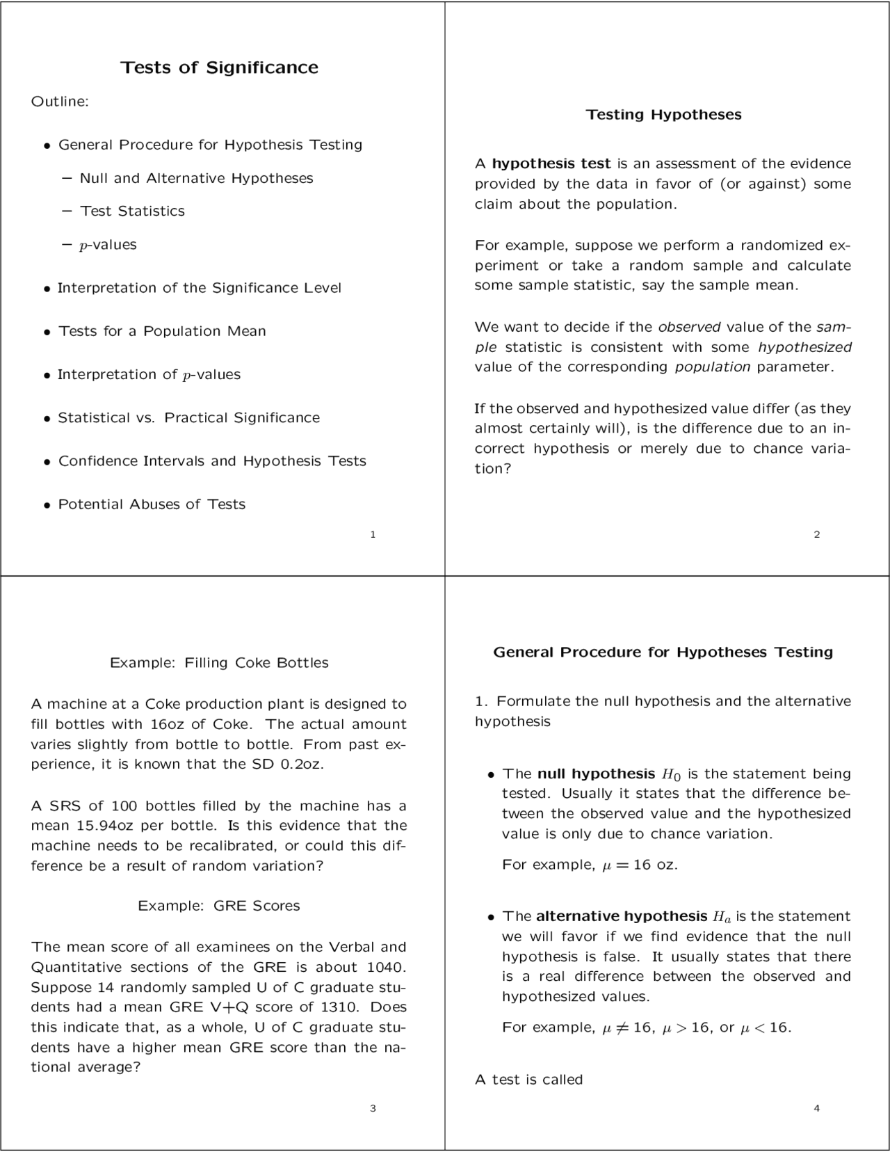 Tests Of Significance Hypotheses Statistic Notes Stat 20 Docsity