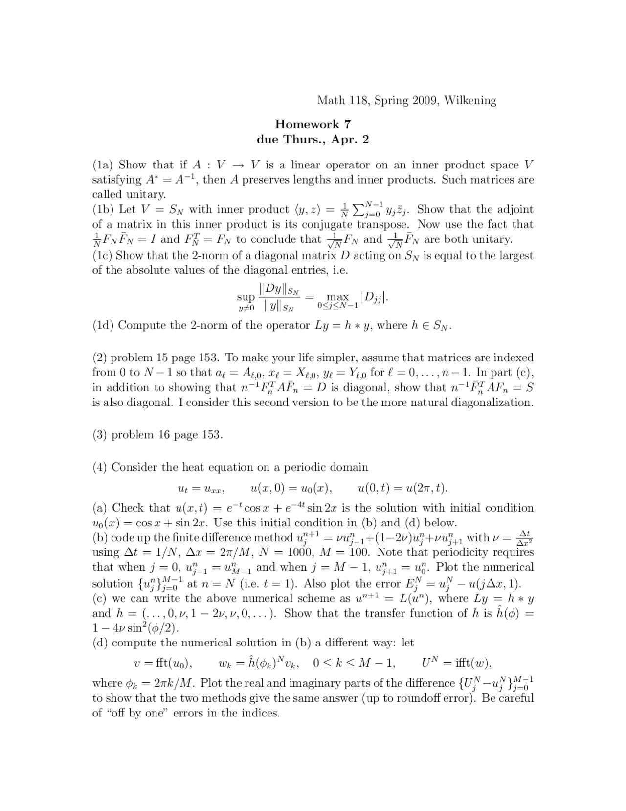 Homework 7 Solutions Fourier Wavelets Math 118 Docsity