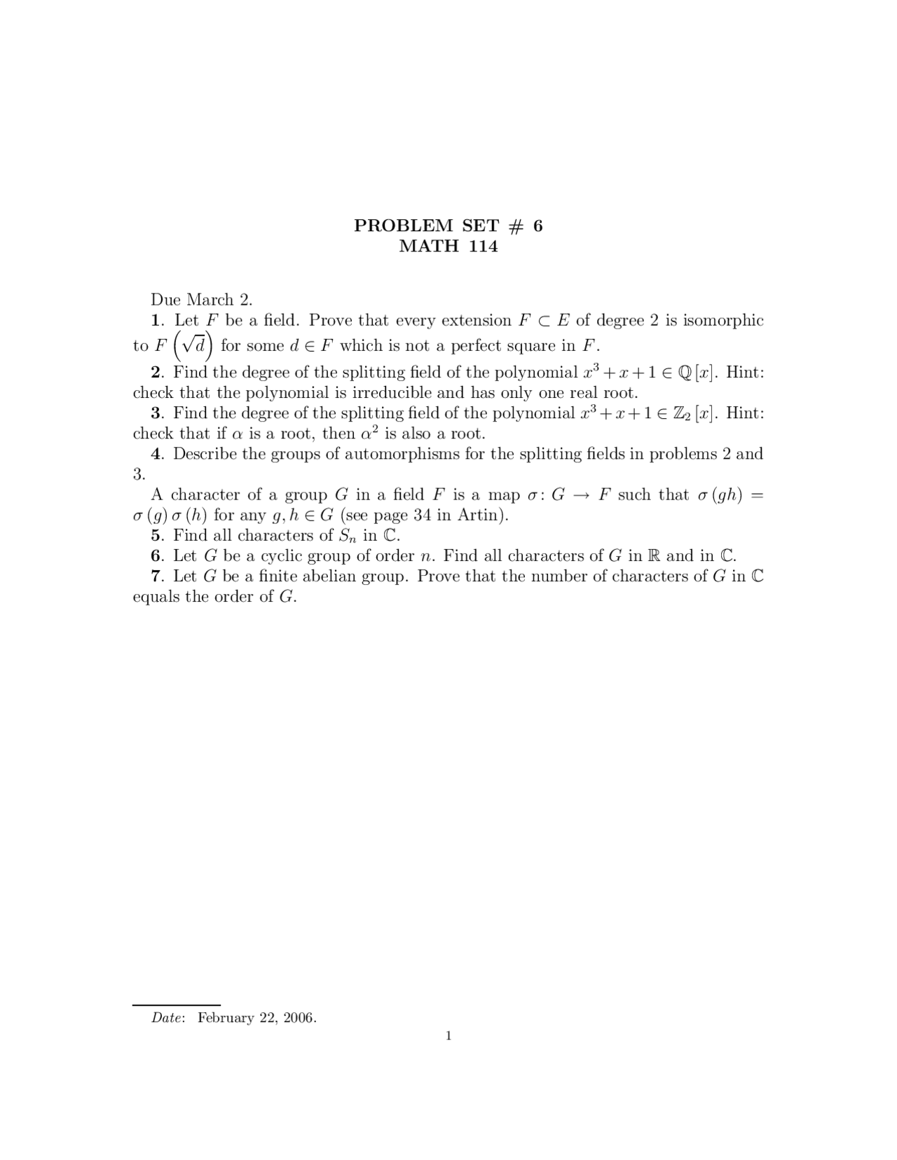 Abstract Algebra Assignment 6 Questions Math 114 Docsity