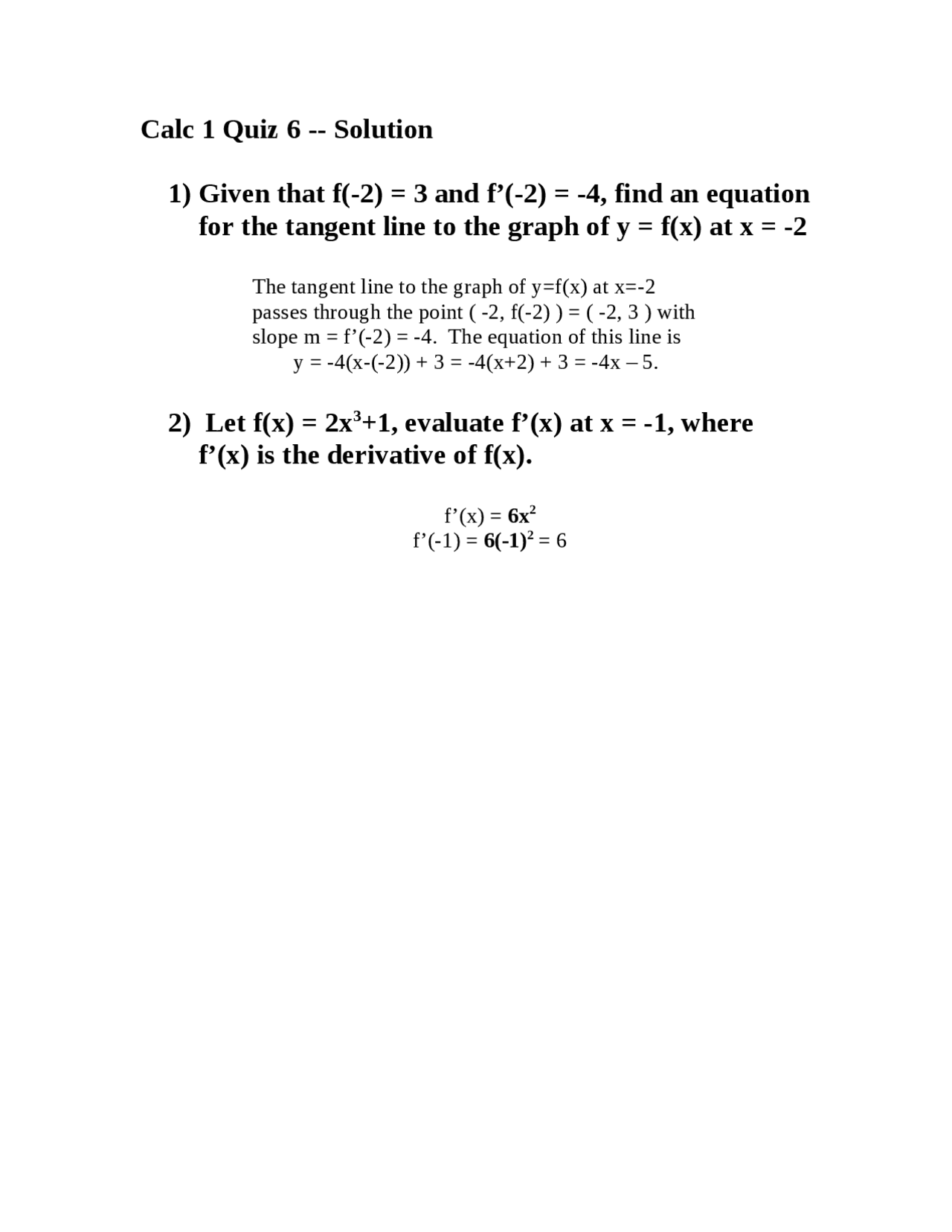 Quiz 6 Manual Solution - Calculus I | MATH 141 - Docsity