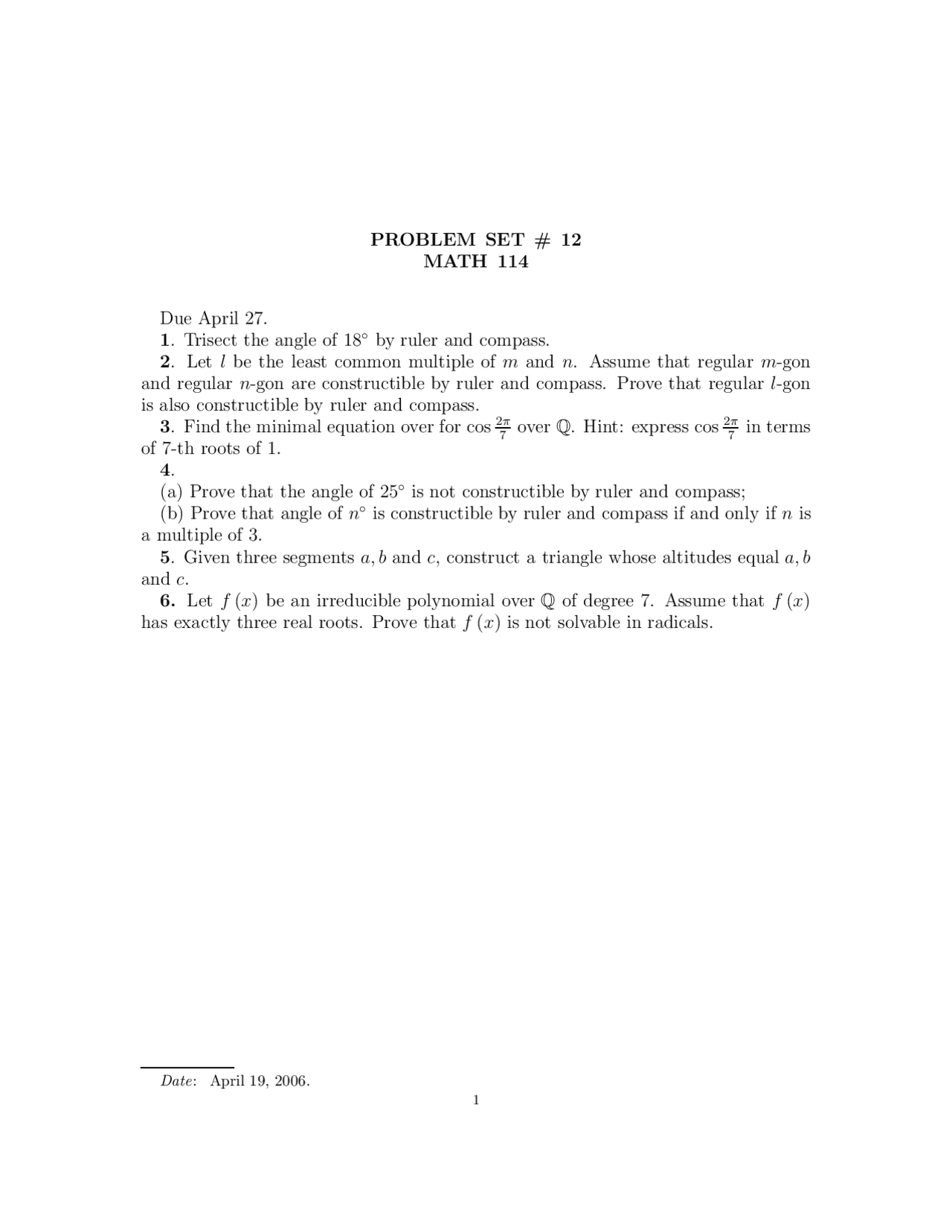 Problem Set 12 Abstract Algebra Math 114 Docsity