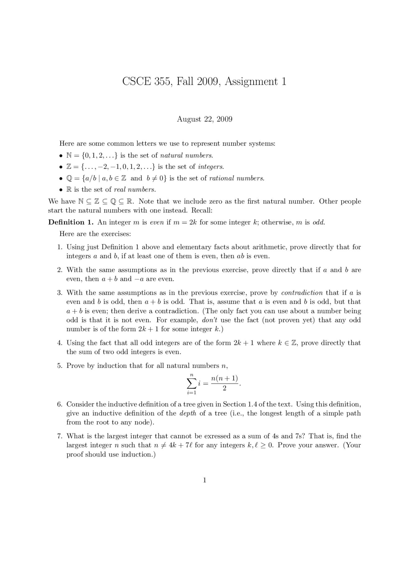 7 Questions On Assignment 1 Foundations Of Computation Csce 355 Docsity