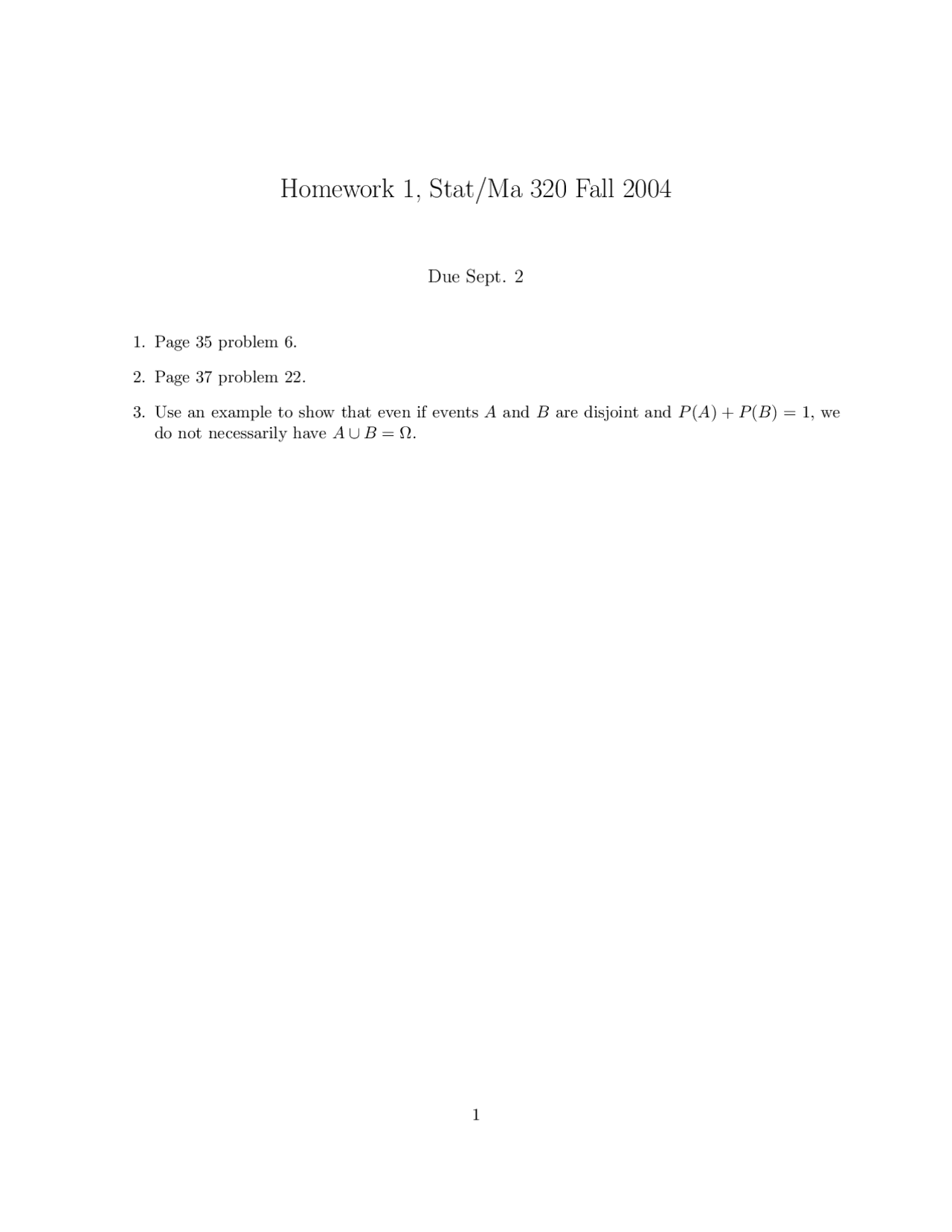 Introductory Probability - Assignment 1 Questions | MA 320 - Docsity
