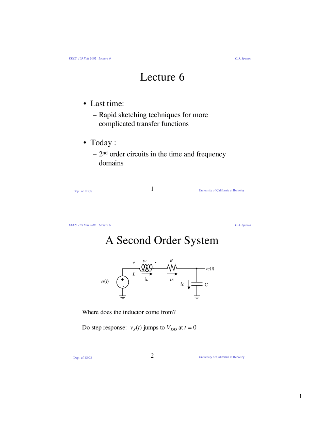 Second Order Circuits In the Time and Frequency Domains | EL ENG 105 ...