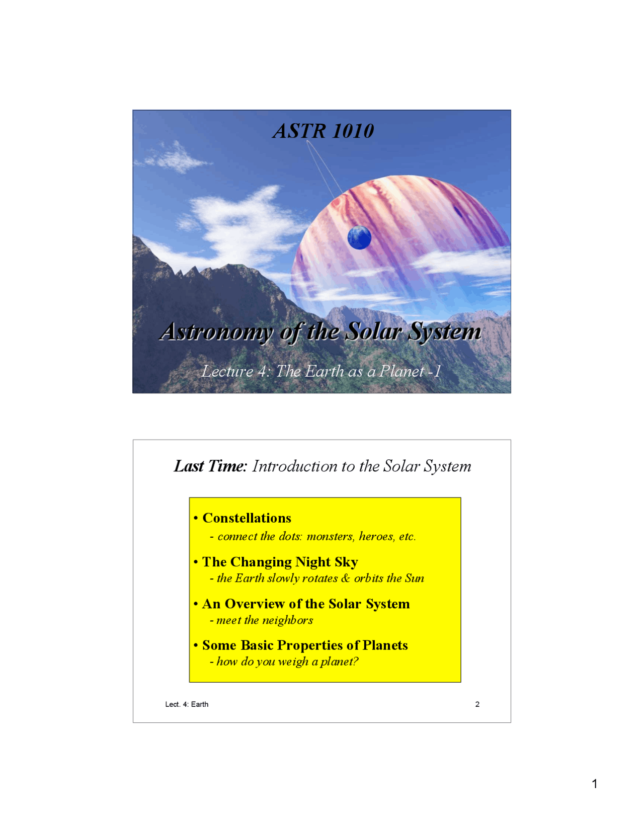 The Earth As A Planet Lecture Slides Astr 1010 Docsity