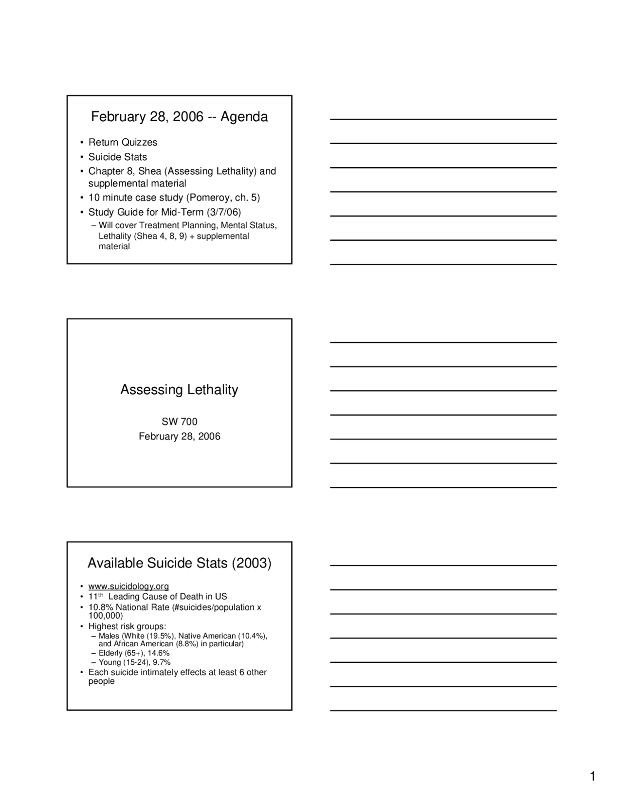 Assessing Lethality - Lecture Slides | SW 700 - Docsity