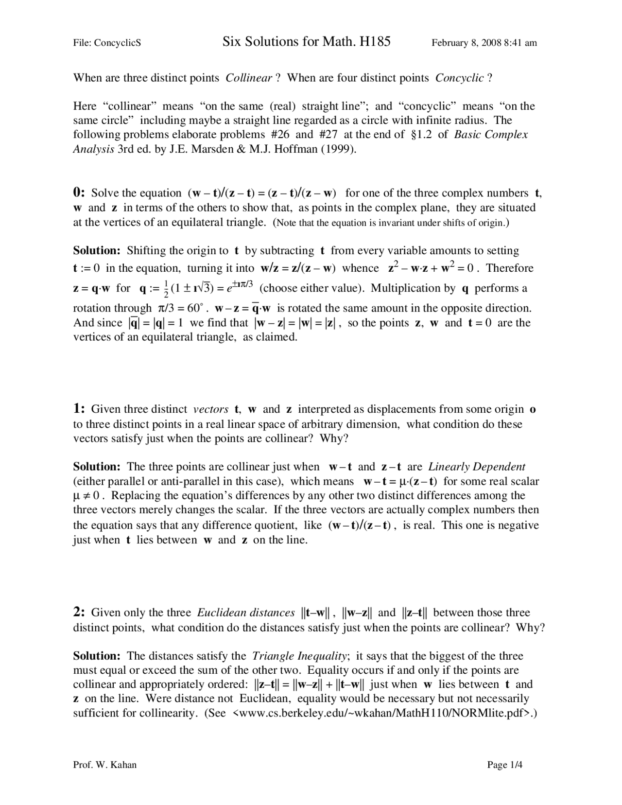 Solution Of 5 Problems Introduction To Complex Analysis Math 185