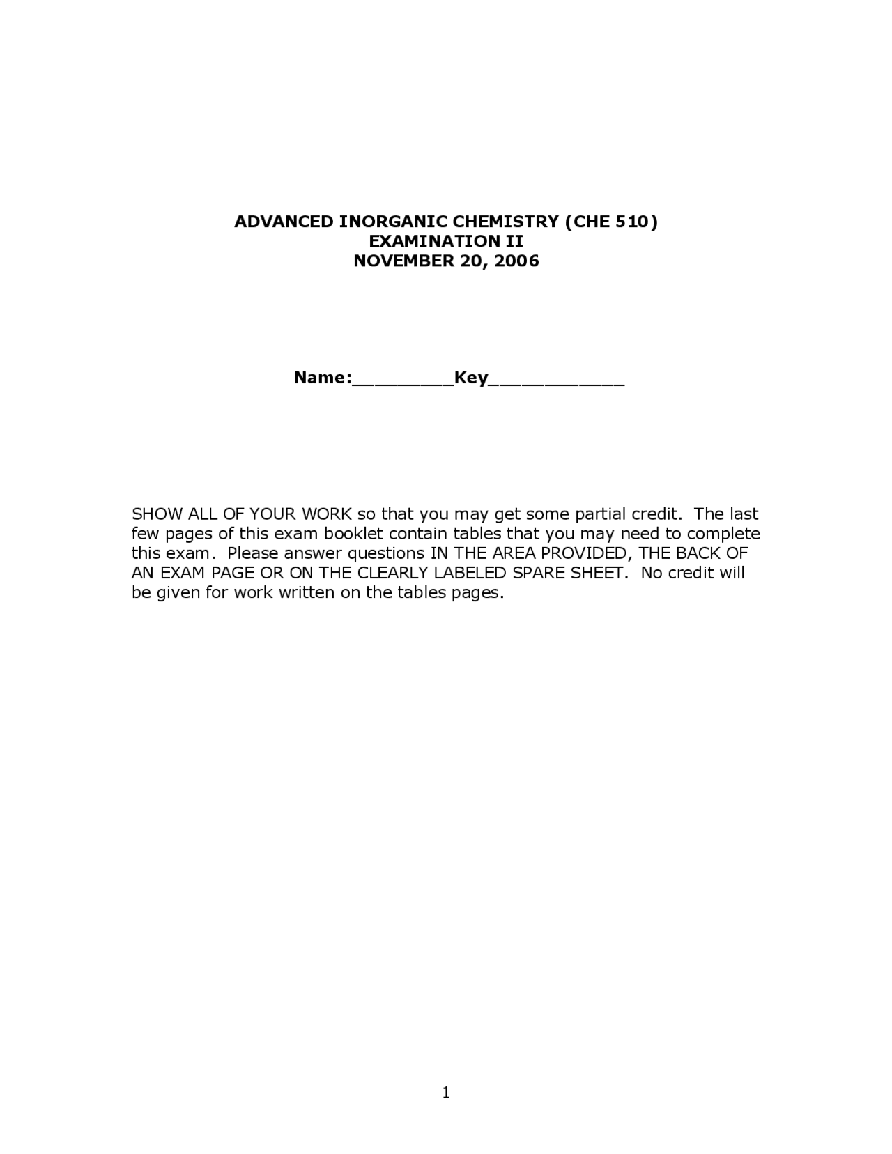 Exam 2 Question Advanced Inorganic Chemistry Che 510 Docsity