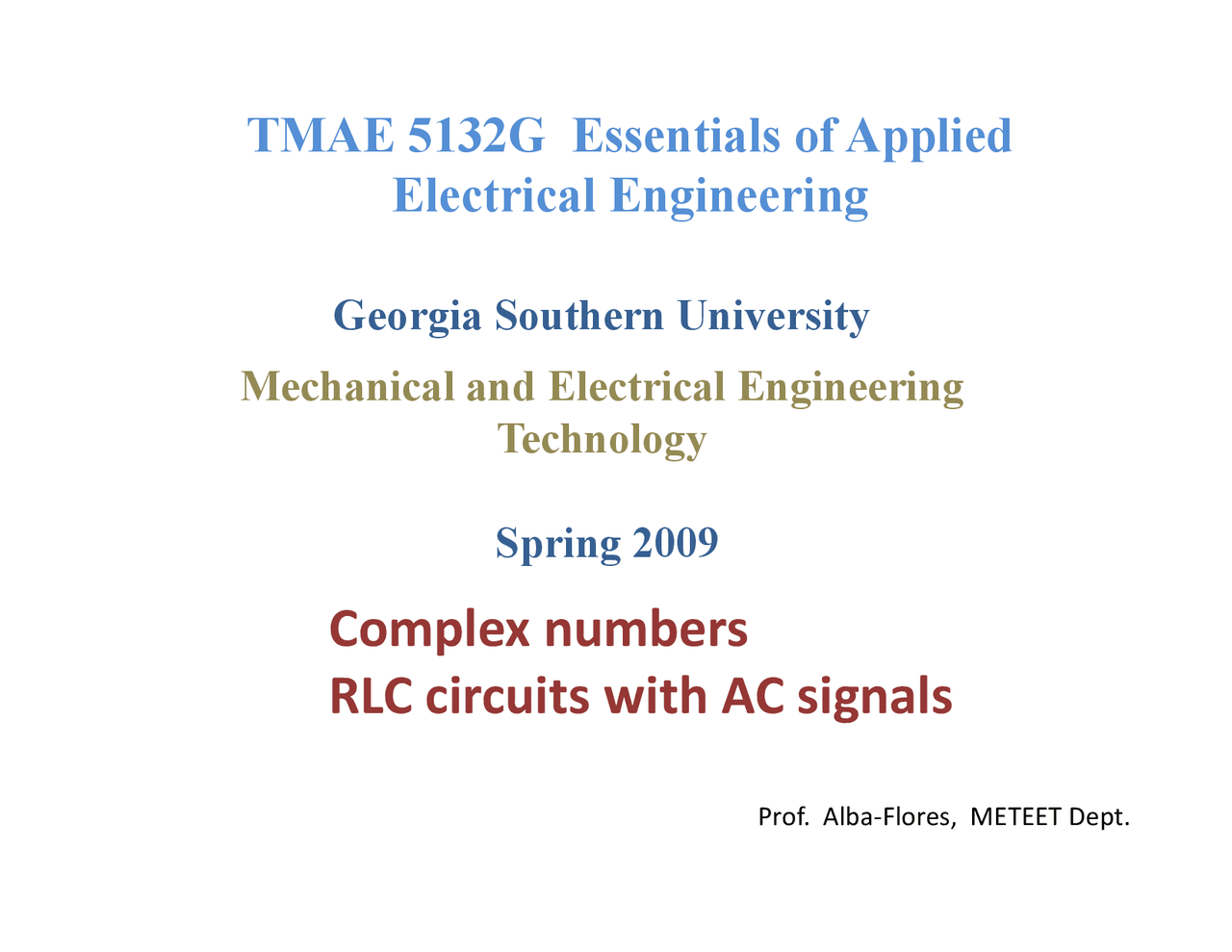 Complex Numbers RLC Circuits with AC Signals | TMAE 5132G - Docsity