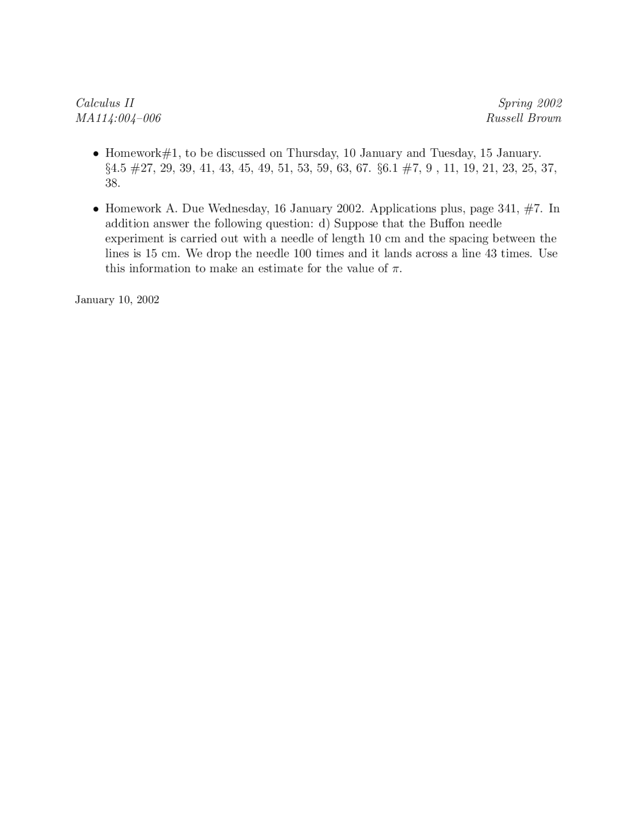 Practice Homework 1 Calculus Ii Ma 114 Docsity