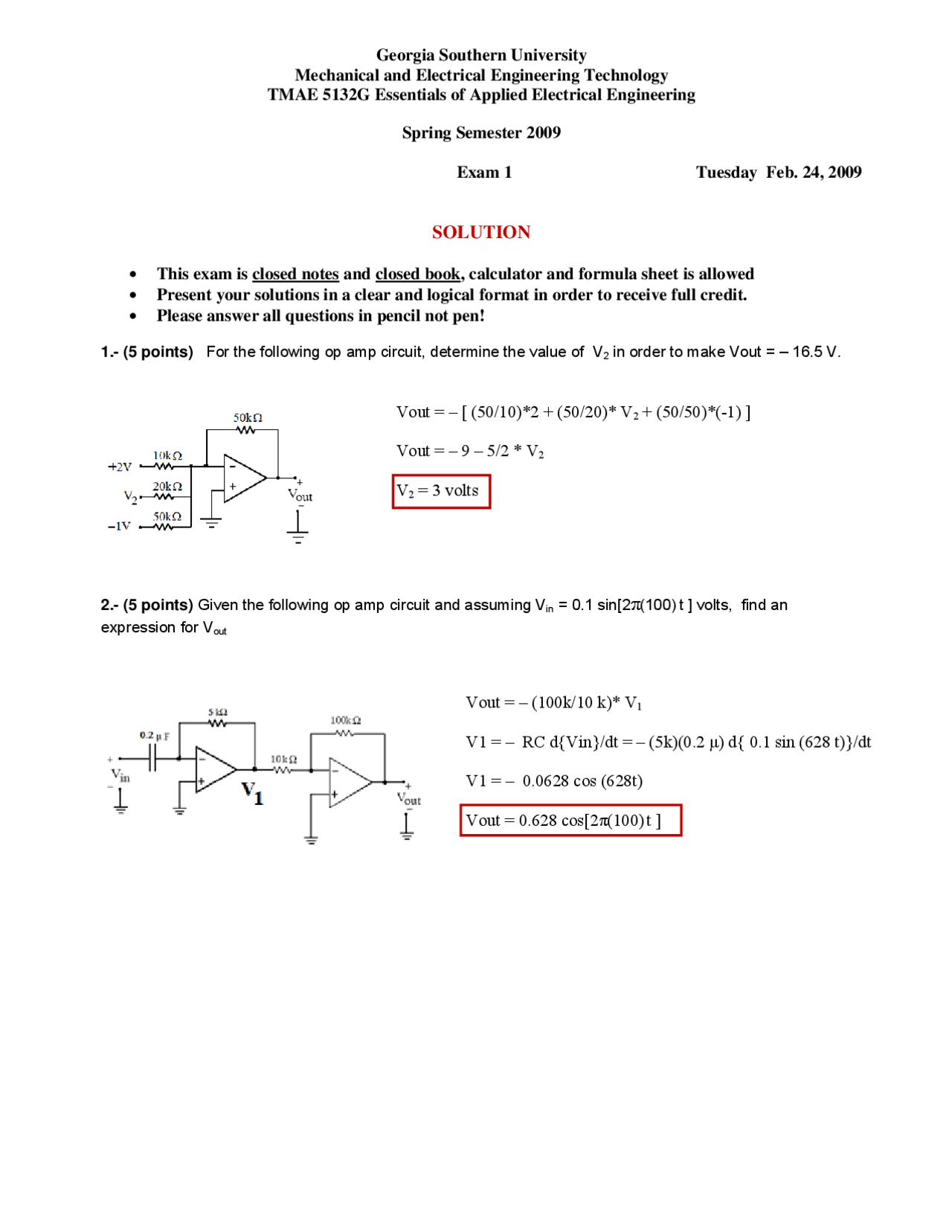 6 Solved Problems On Applied Electrical Engineering Exam 1 Tmae