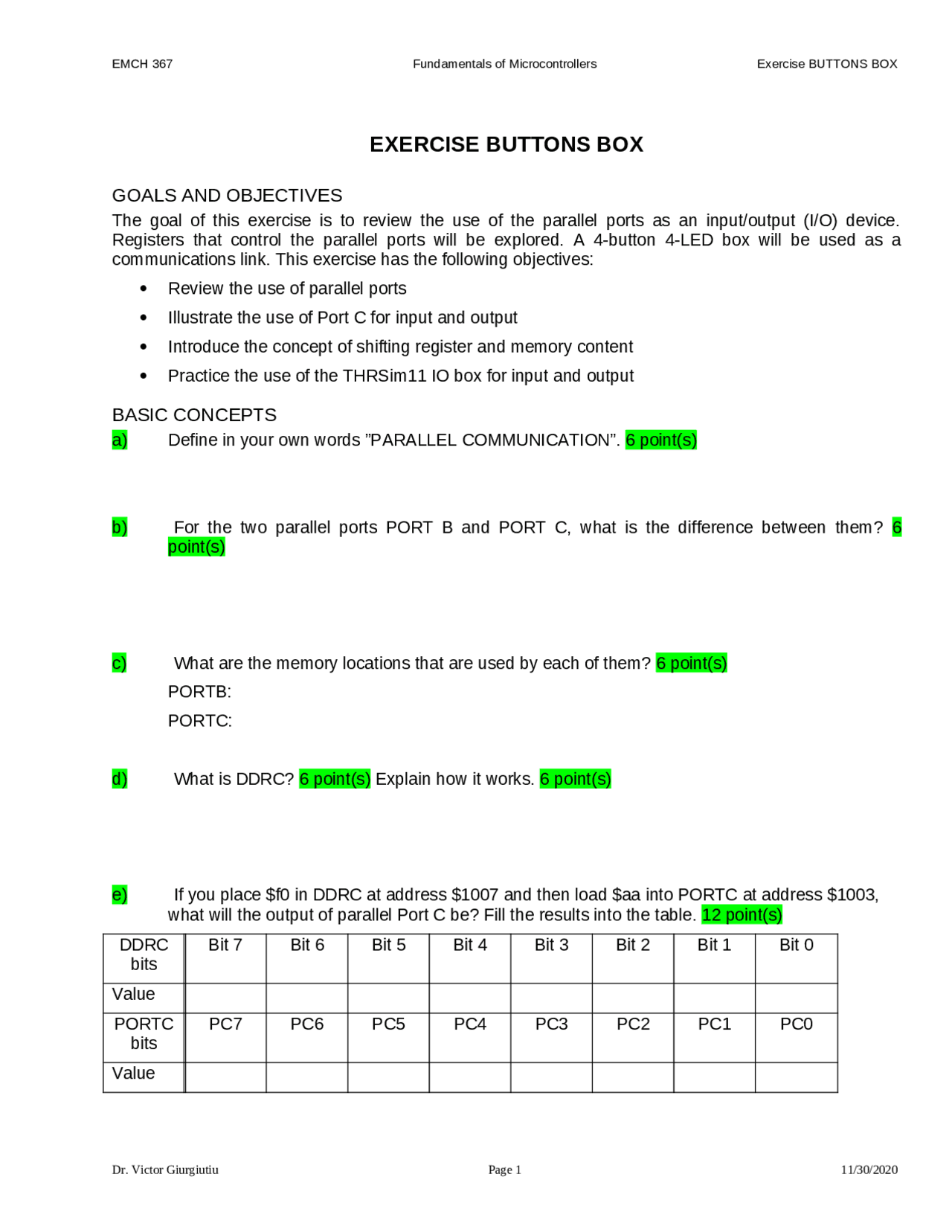 Exercise Buttons Box Fundamentals Of Microcontrollers Emch 367 Docsity