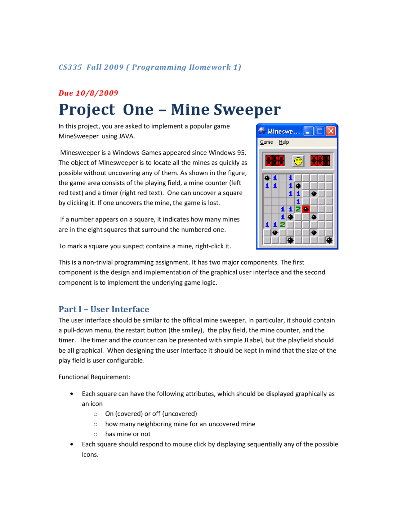 Project-One - Minesweeper - Lecture Notes | CS 335 | Assignments ...