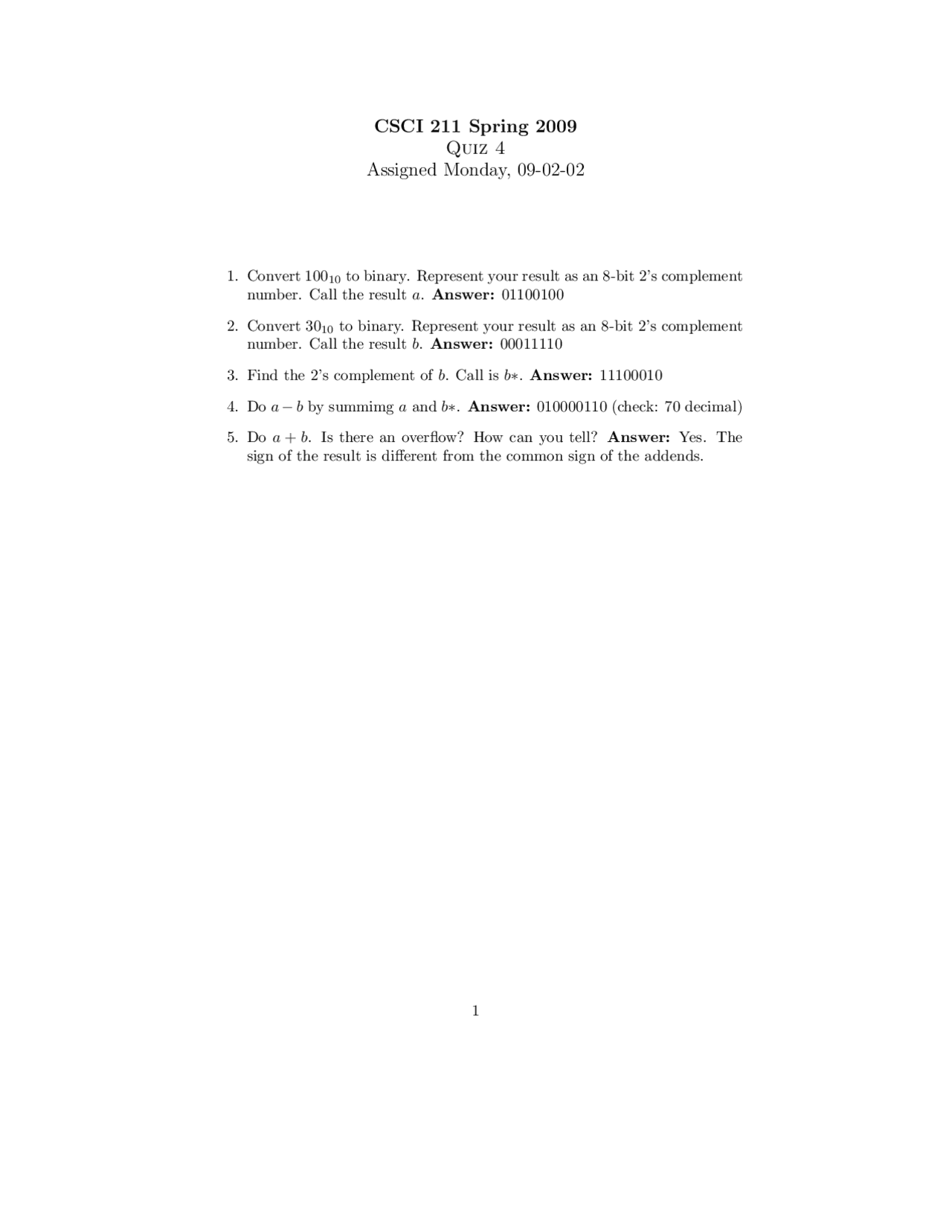 5 Questions With Answer Quiz 4 Digital Logic Design Csce 211 Docsity