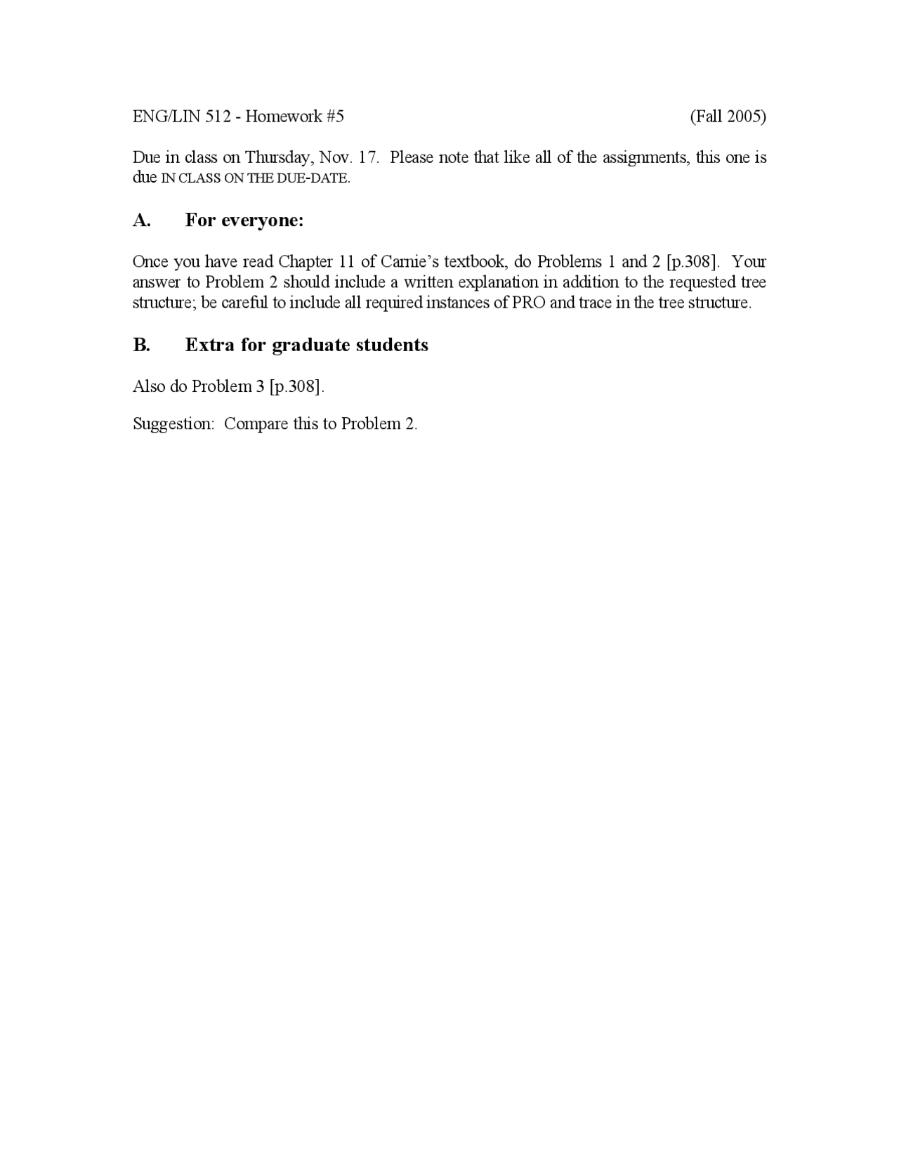 Homework 5 Problem Analysis Of English Syntax Lin 512 Docsity