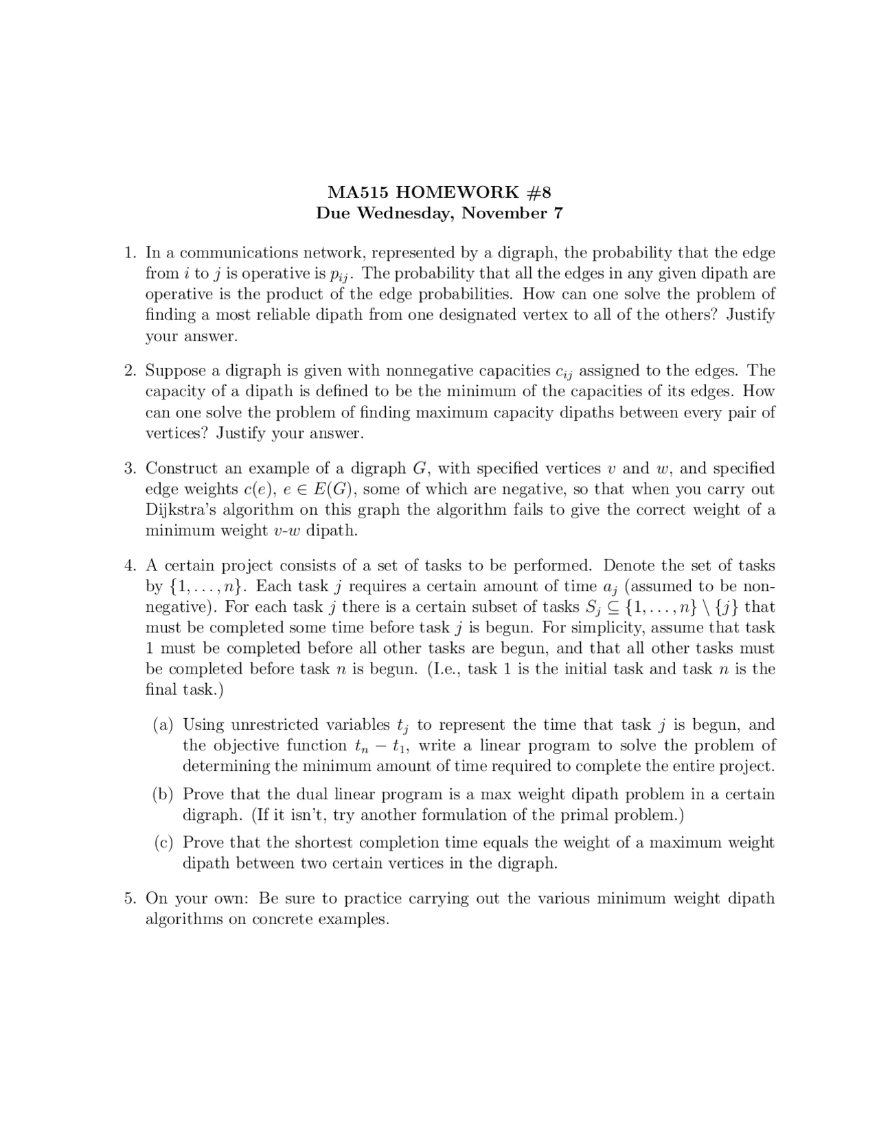 5 Problems On Communication Networks Assignment Ma 515 Docsity