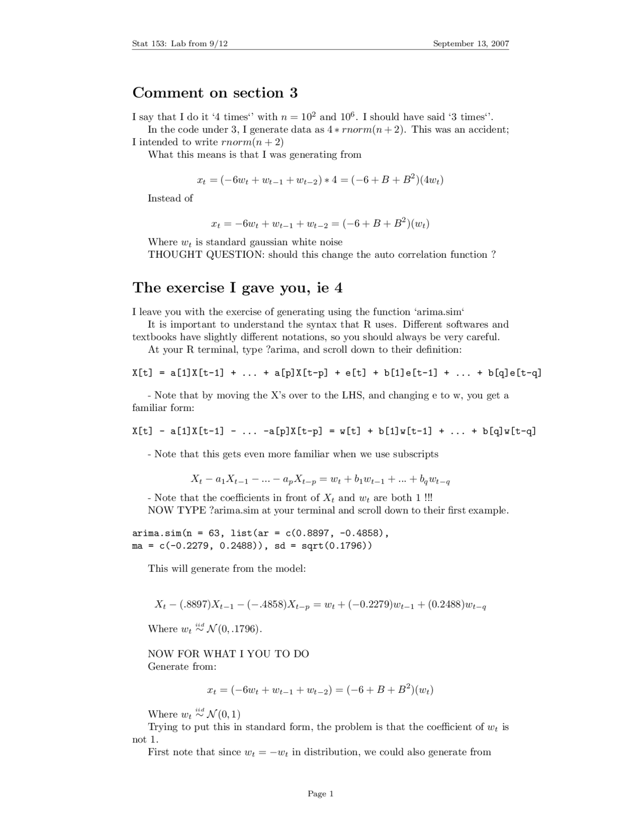 Lab Questions For Introduction To Time Series Stat 153 Docsity