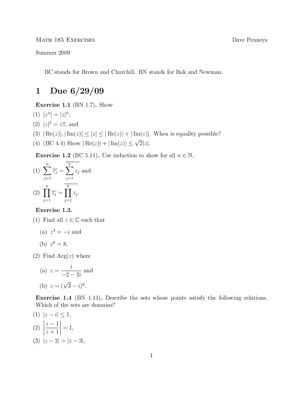 Practice Exercises On Introduction To Complex Analysis Assignment Math 185 Docsity