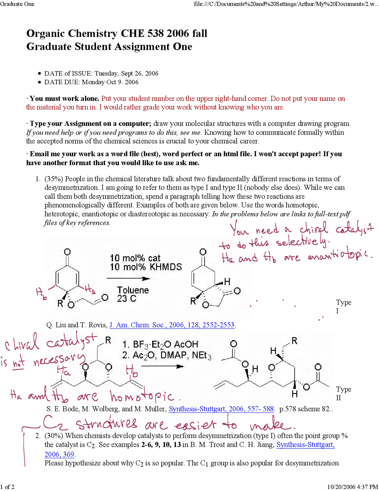 4 Questions on Organic Chemistry with Answers - Assignment 1 | CHE 538 ...