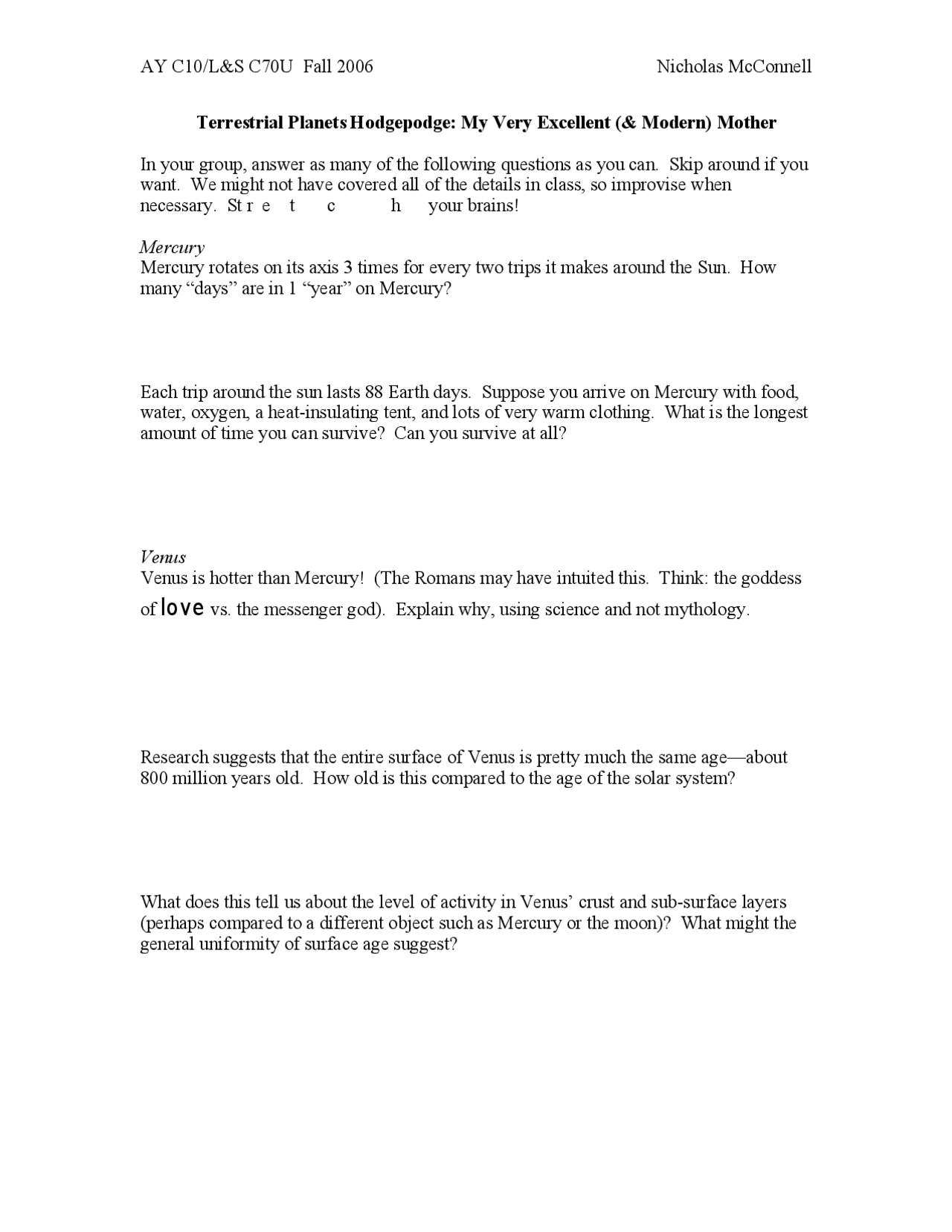 Assignment Questions - Introduction to General Astronomy | L & S C70U | Assignments Astronomy ...