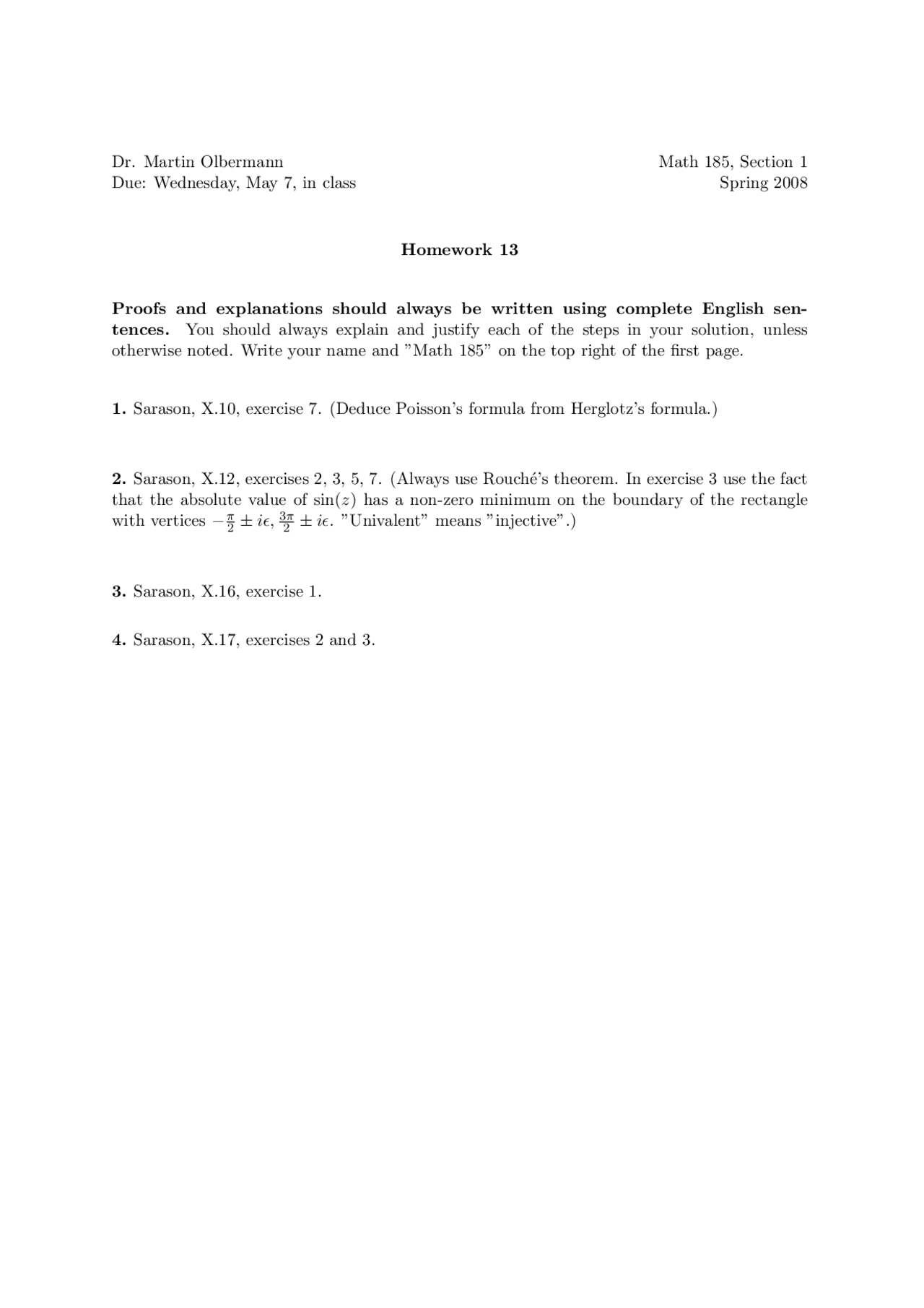 Questions For Assignment 13 Introduction To Complex Analysis Math