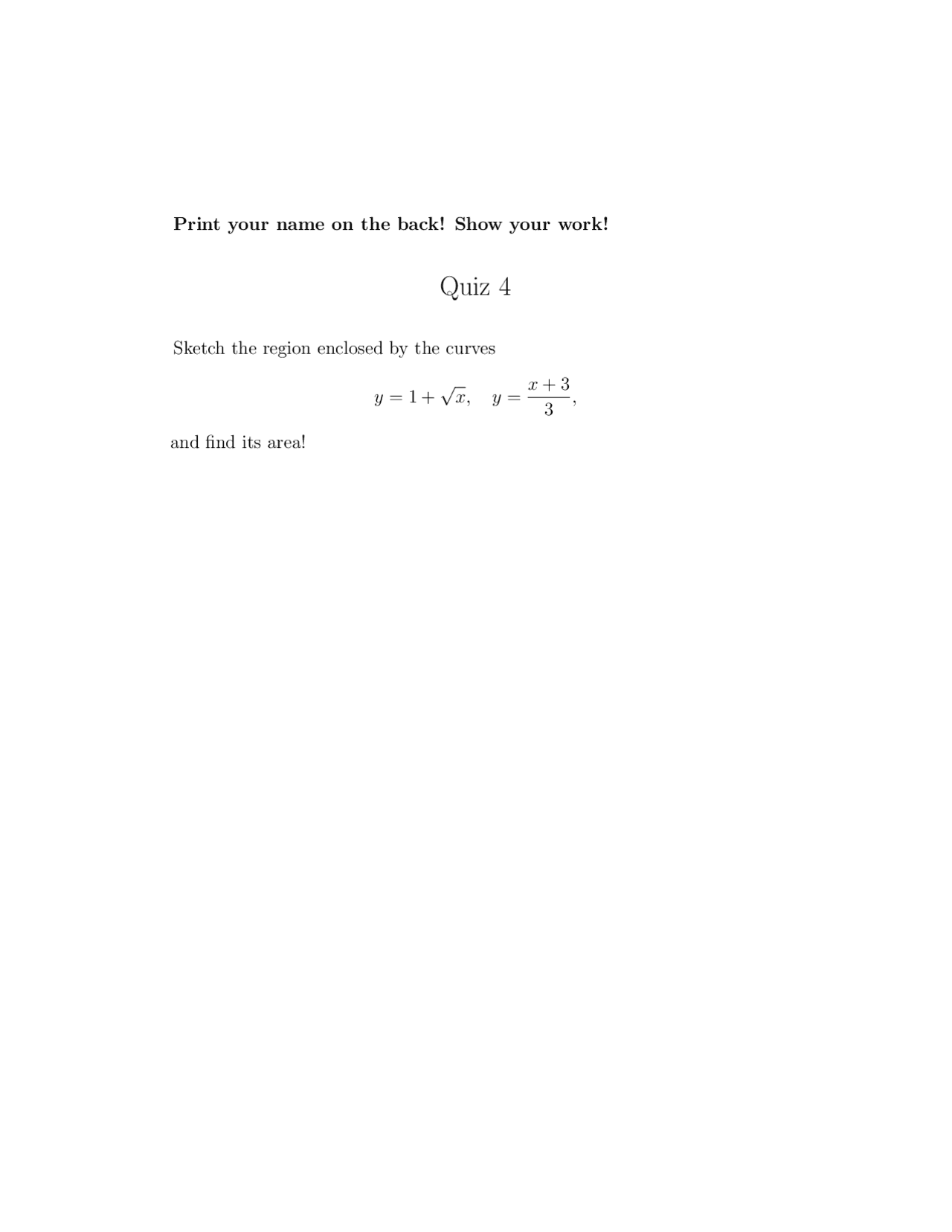 Find Area Of The Regions Of Curve Quiz 4 Math 142 Docsity