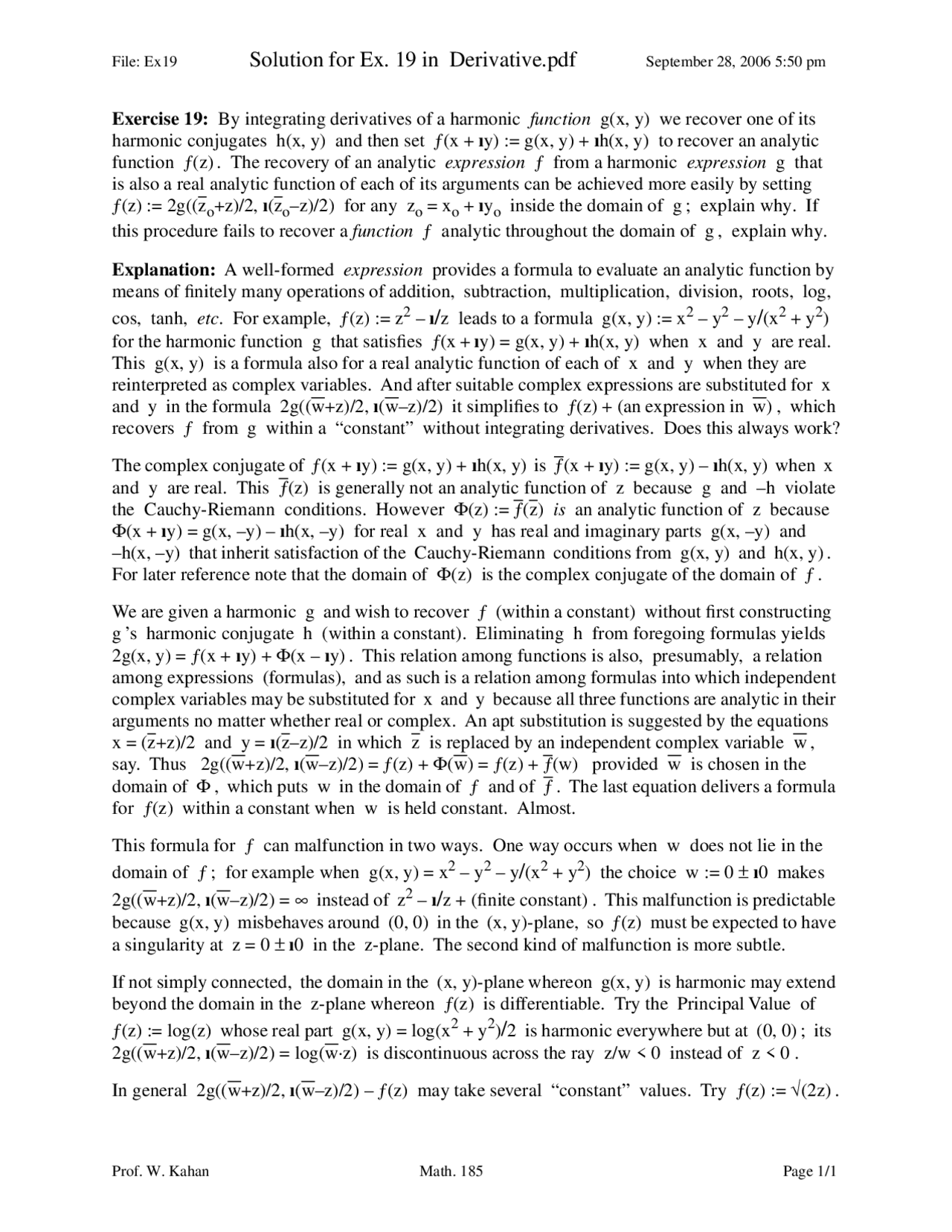 Solution For Derivative Exercise Introduction To Complex Analysis
