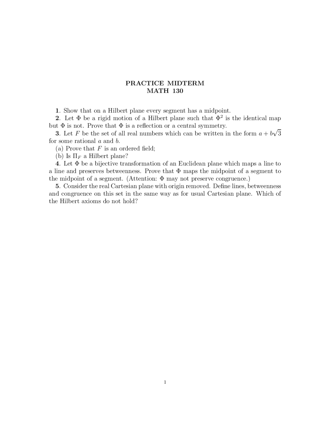 5 Questions With Answer For Practice Midterm Exam Classical Geometry