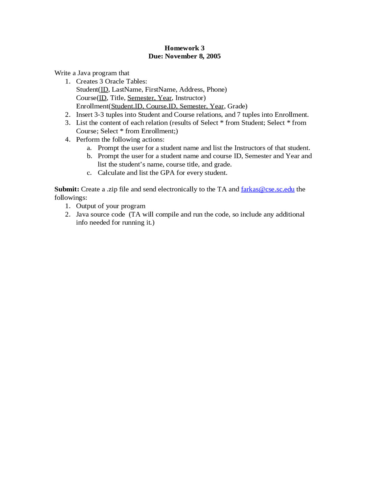Assignment 3 For Database System Design Csce 520 Docsity