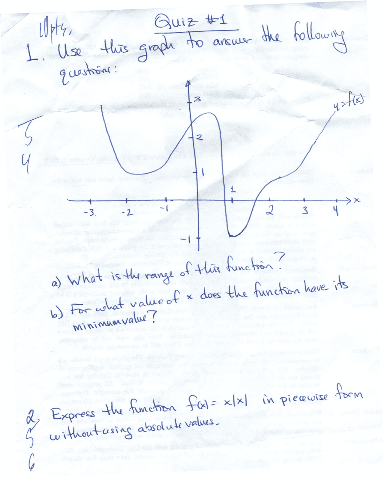 Calculus 1 - Quiz 1 with 2 Questions | MATH 141 - Docsity