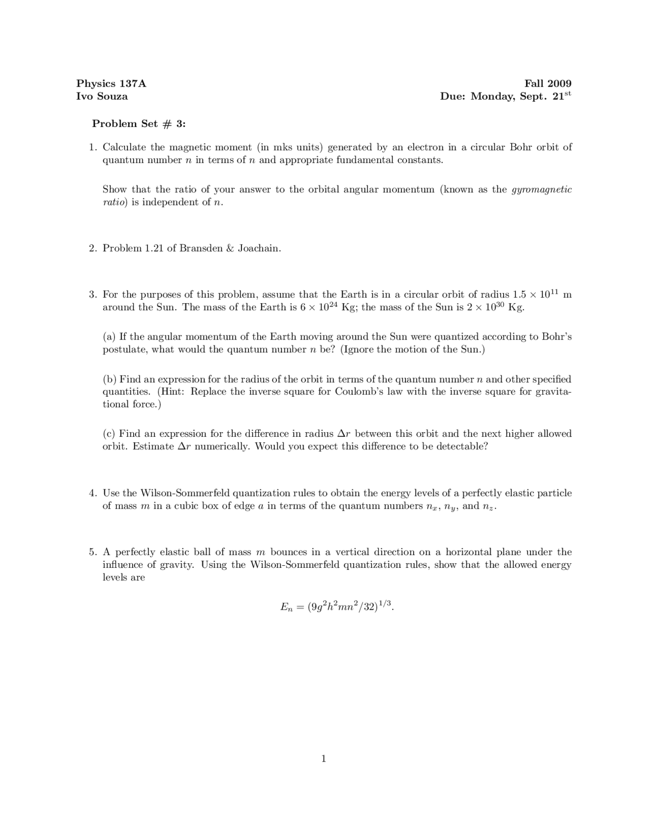 Assignment 3 For Quantum Mechanics PHYSICS 137A Docsity assignment-3-for-quantum-mechanics-physics-137a-docsity