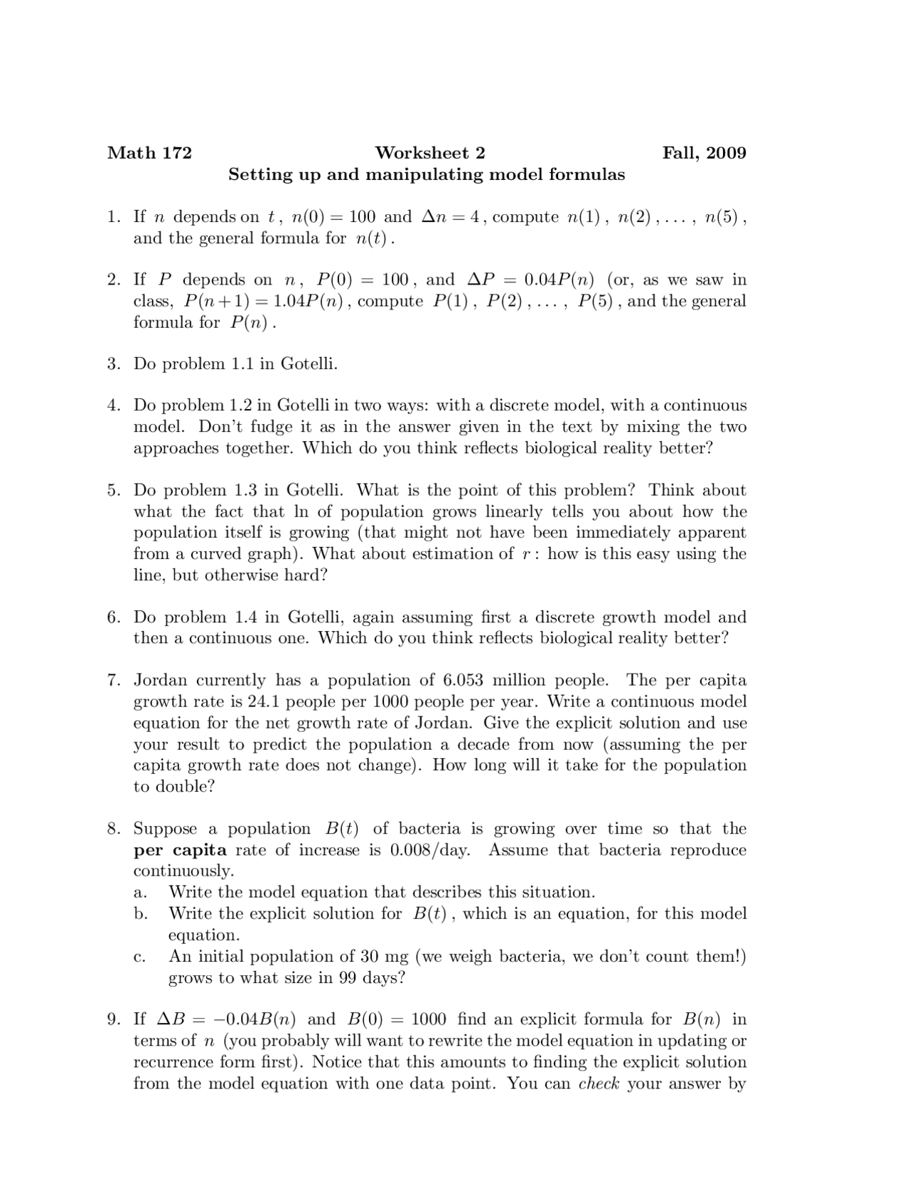 13 Questions on Worksheet 2 Setting Up and Manipulating Model Formulas ...