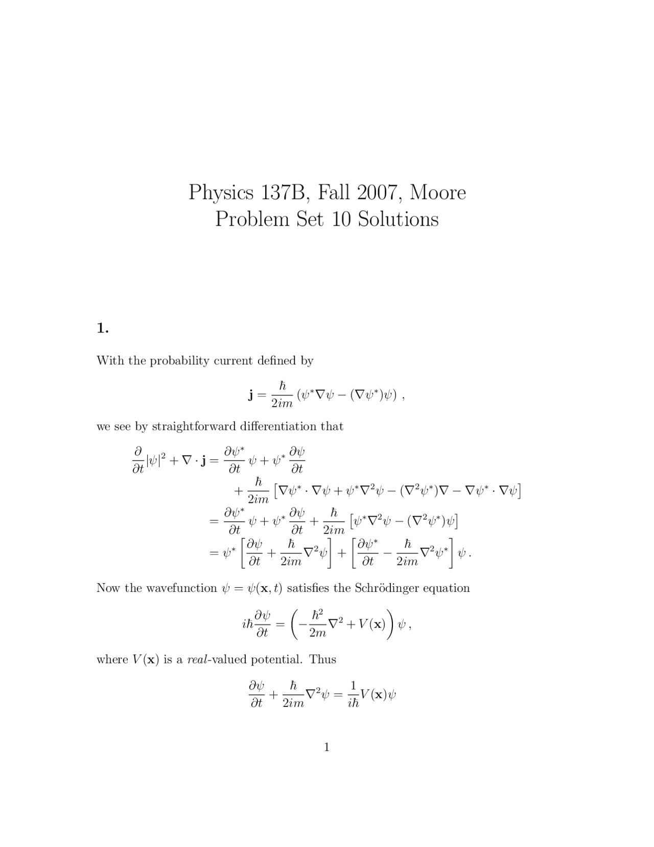 5 Solved Problems on Current Probability - Assignment 10 | PHYSICS 137B | Assignments Quantum ...