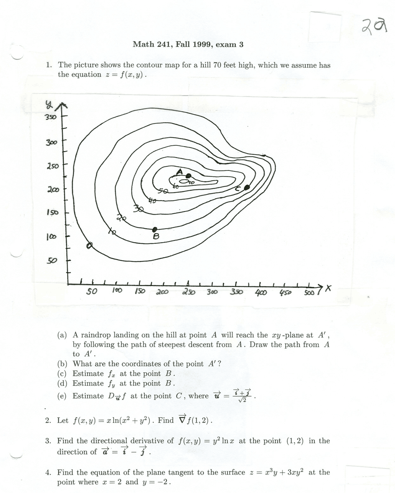 4 Questions Of Vector Calculus Exam 3 Math 241 Docsity