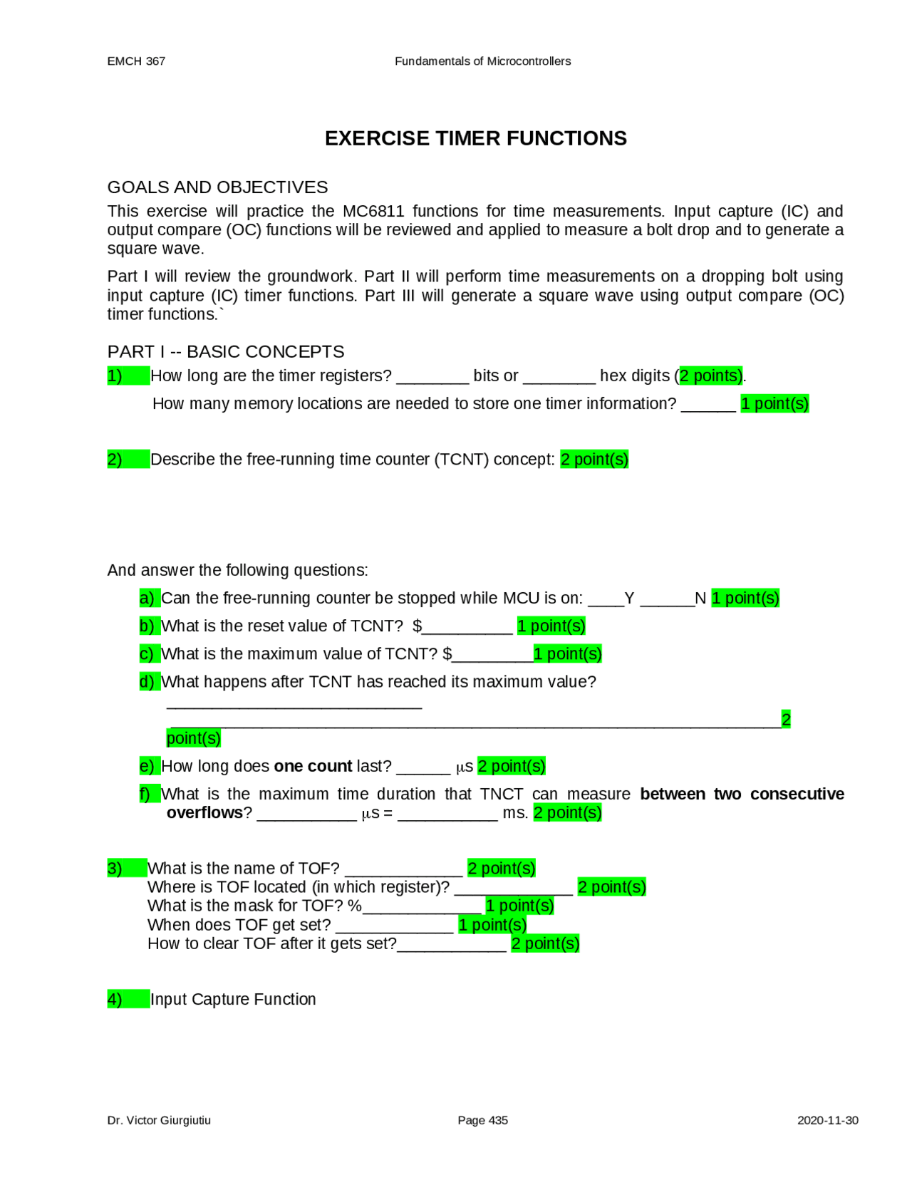 Part Ii Input Capture Bolt Drop Experiment Timer Program Emch 367 Docsity