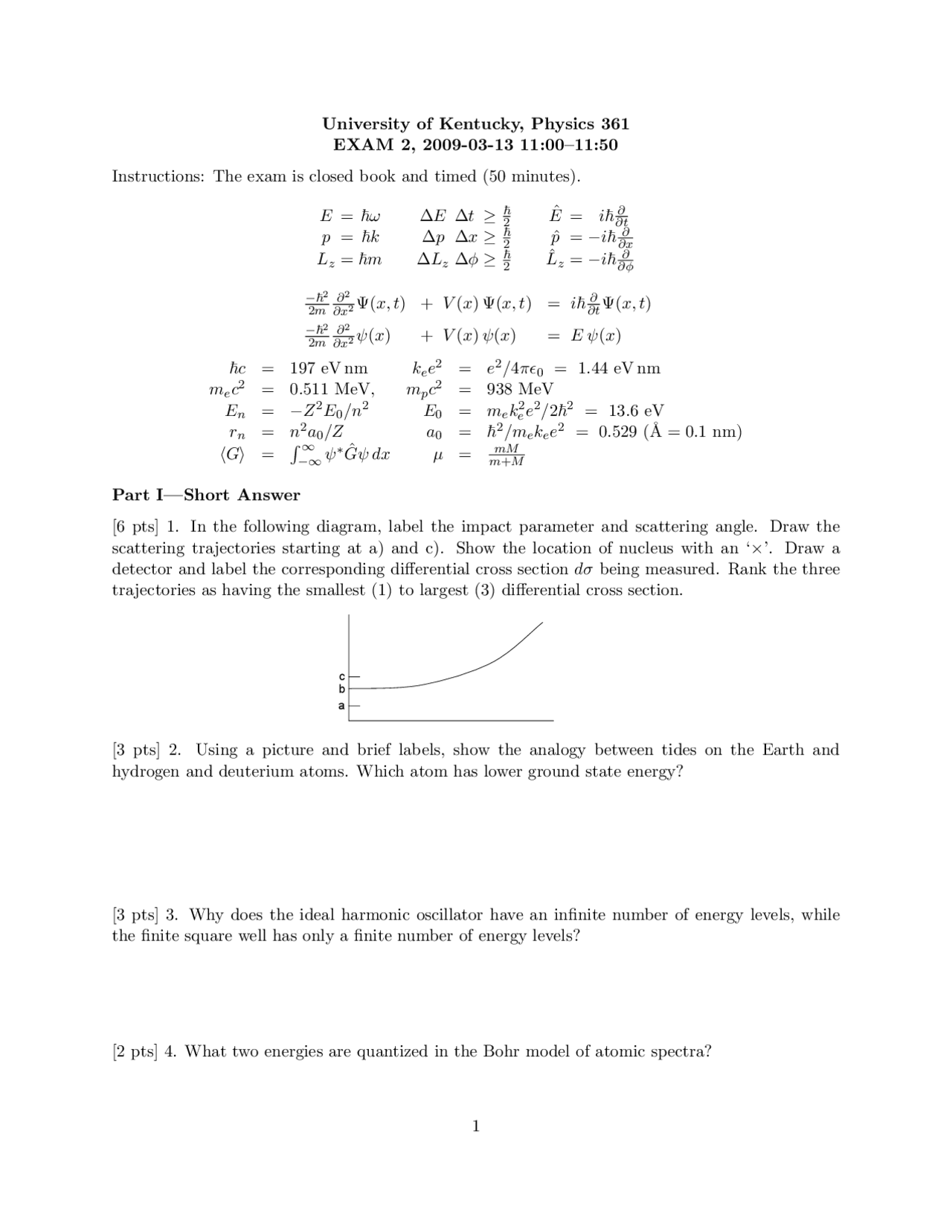 Principles Of Modern Physics Exam 2 Phy 361 Docsity