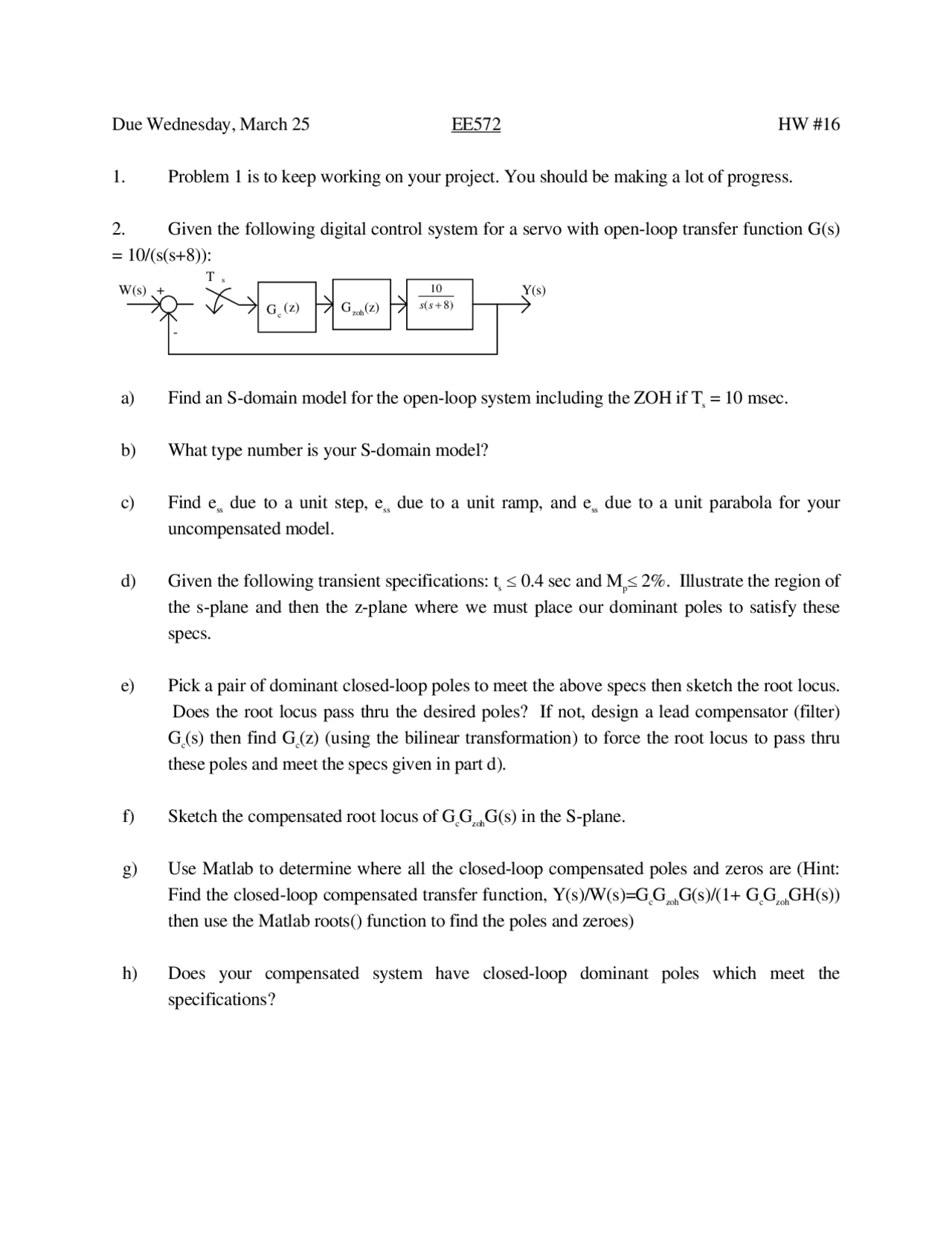 Homework 16 2 Questions On Digital Control Of Dynamic Systems Ee