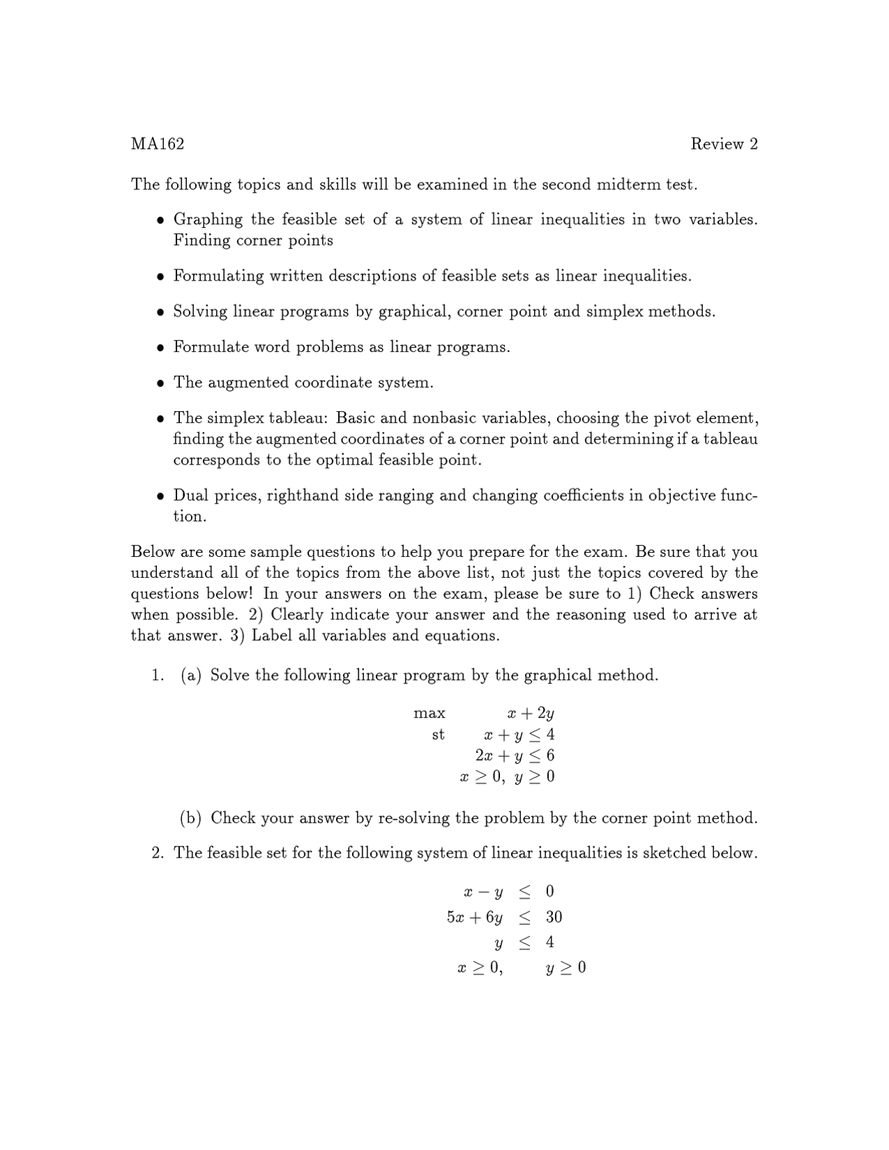 Review Sheet For Exam Finite Math With Applications Ma 162 Docsity
